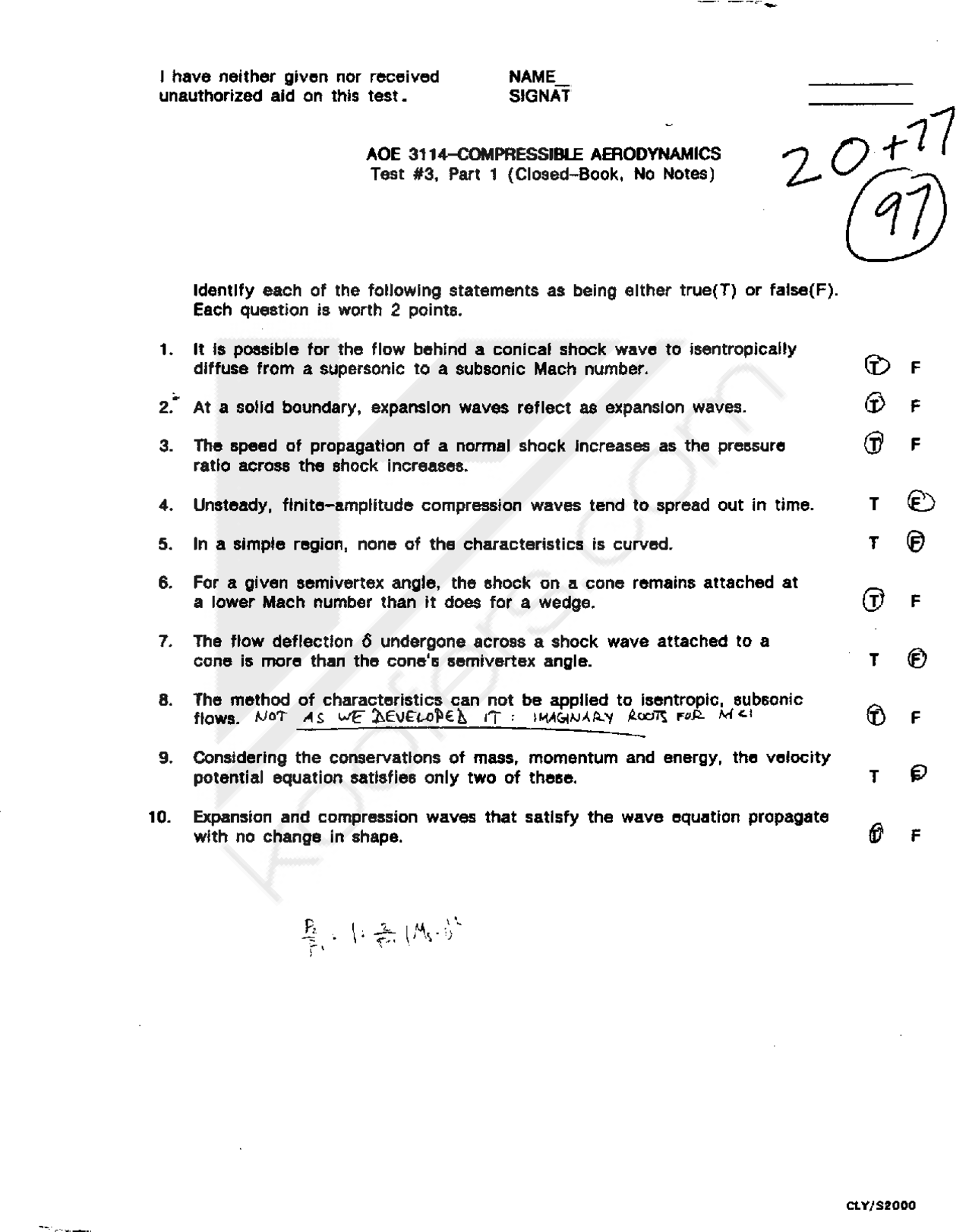 Test 3 With Solutions Compressible Aerodynamics Aoe 3114 Docsity