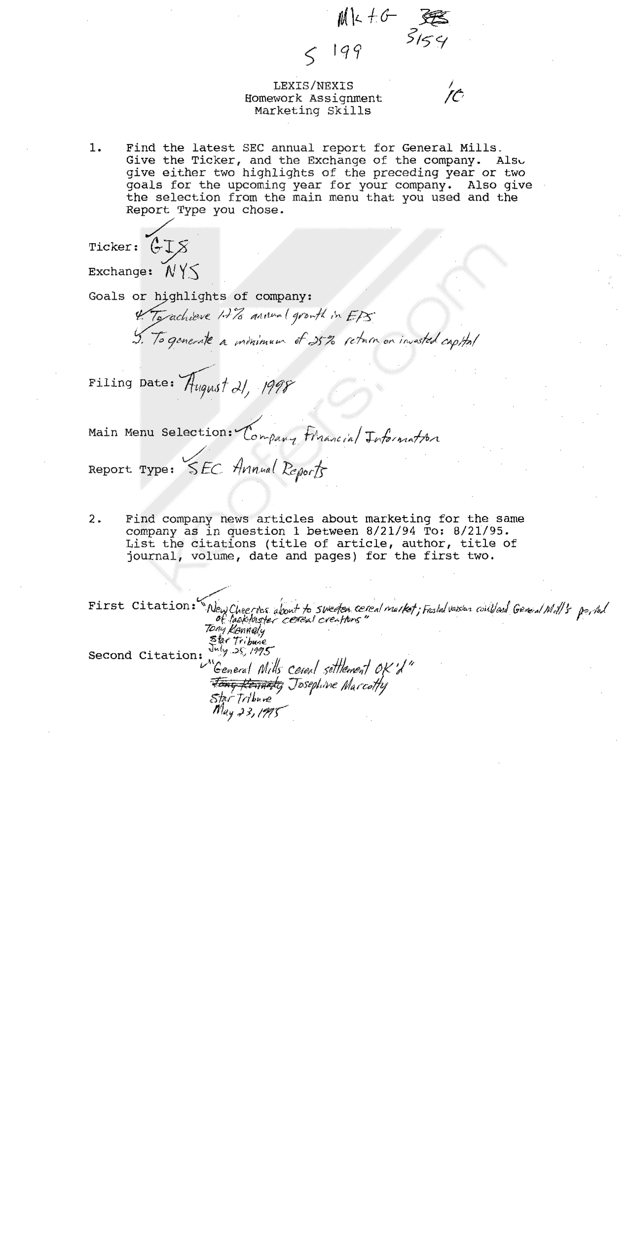 Resolution of Homework Assignment on Marketing Skills | MKTG 3154 - Docsity