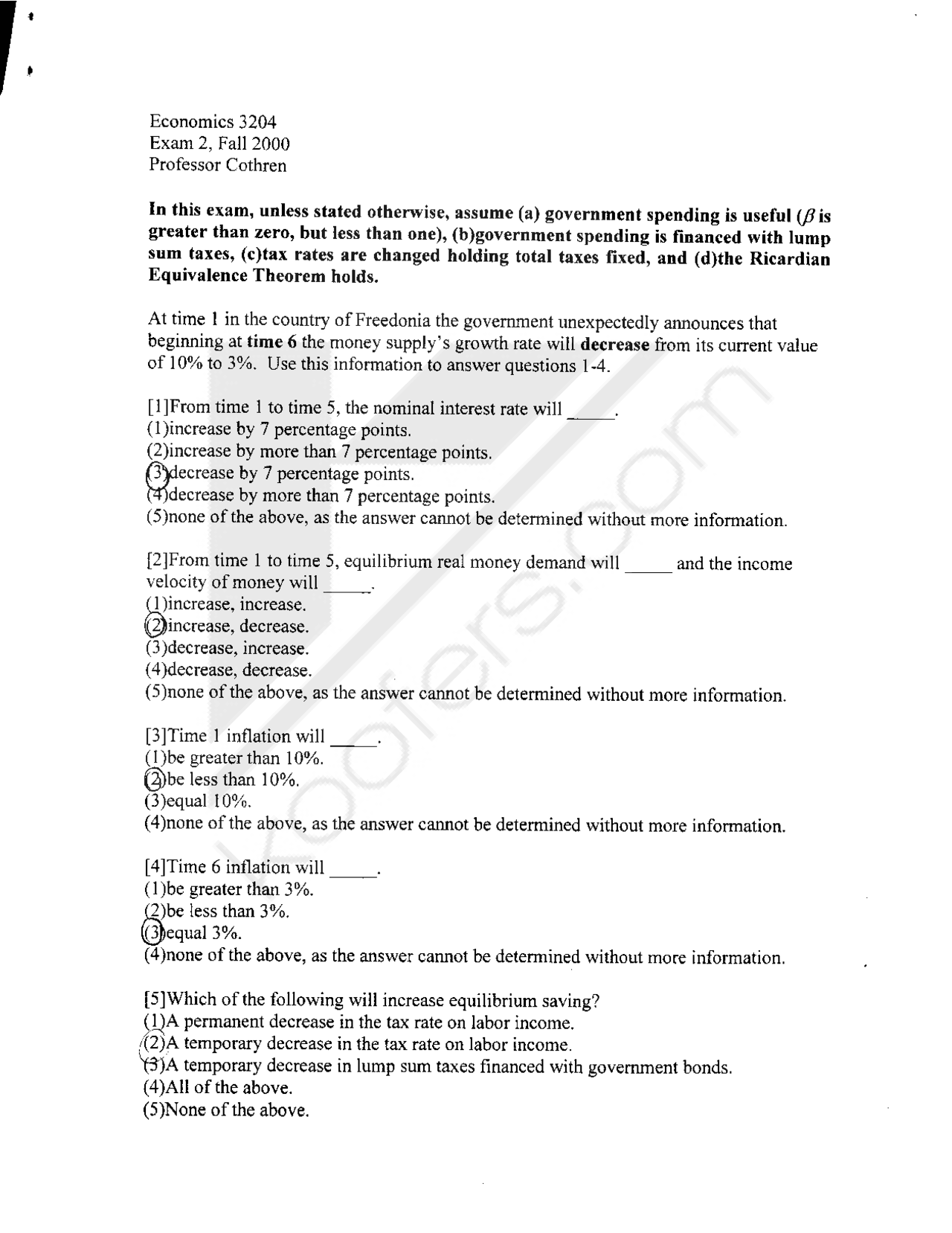 Exam 2 With Answer Key Macroeconomic Theory Econ 3204 Docsity