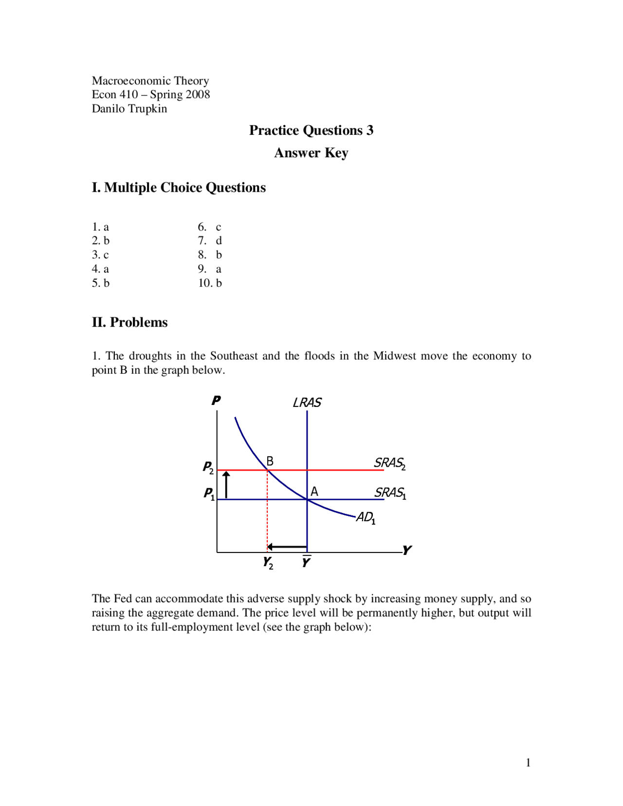Practice Exam 3 Answer Key Macroeconomic Theory ECON 410 Docsity Practice Exam 3 Answer Key Macroeconomic Theory ECON 410 Docsity