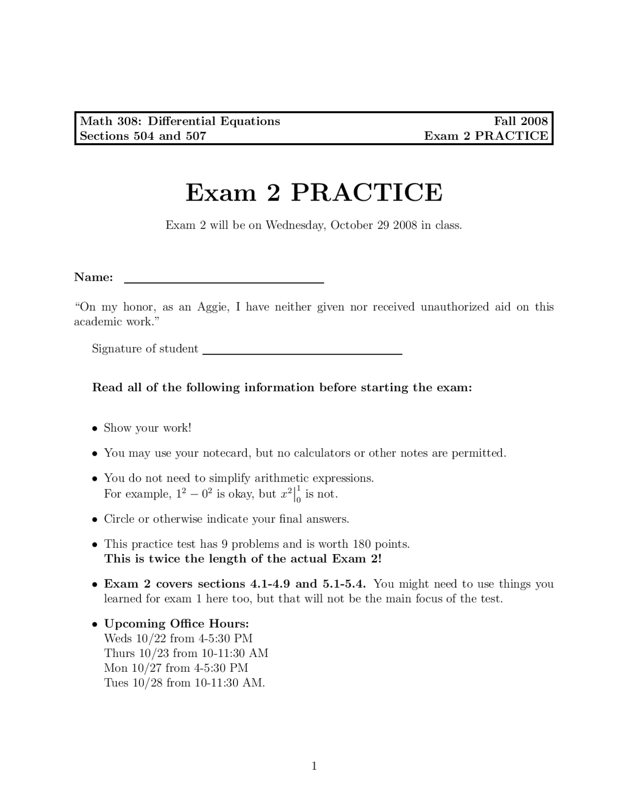 Exam 2 Practice Problems Differential Equations Math 308 Docsity