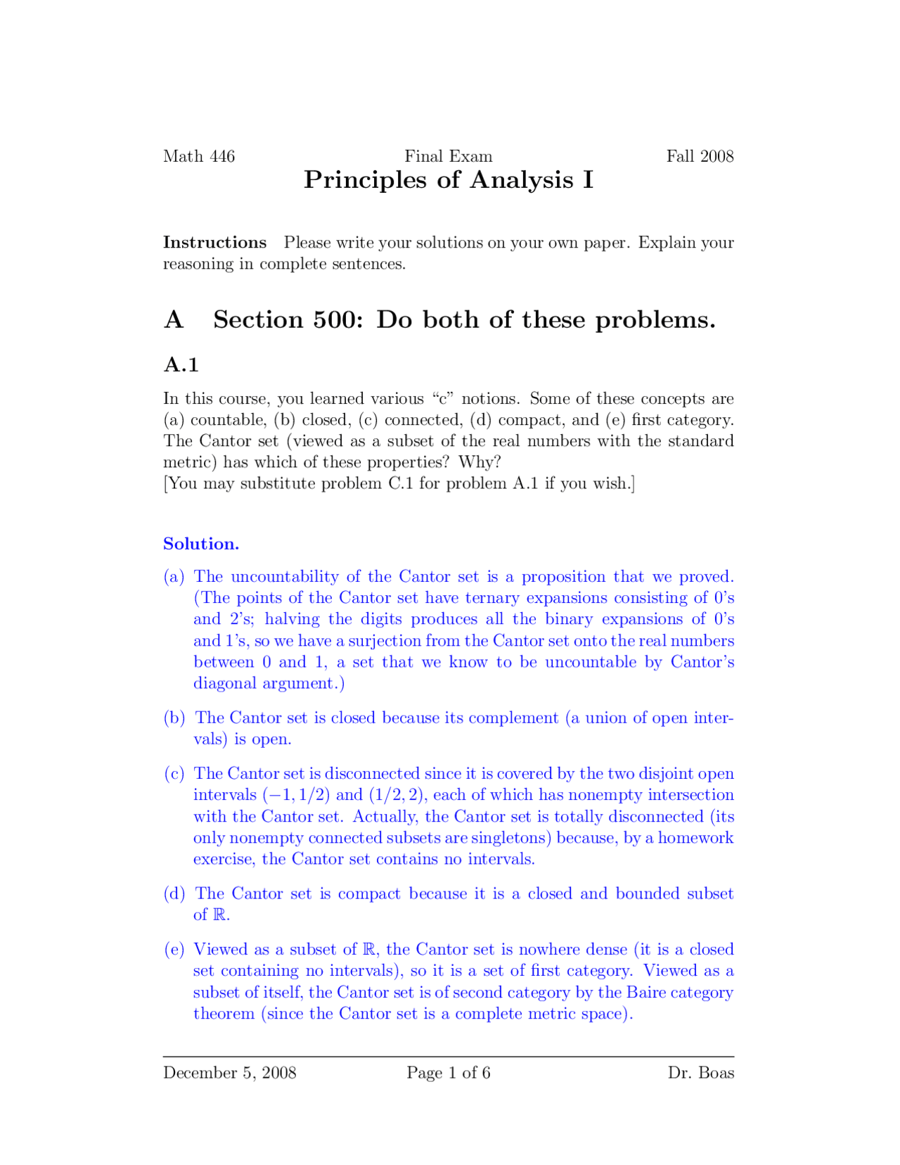 Final Exam With Resolutions Principles Of Analysis I Math 446