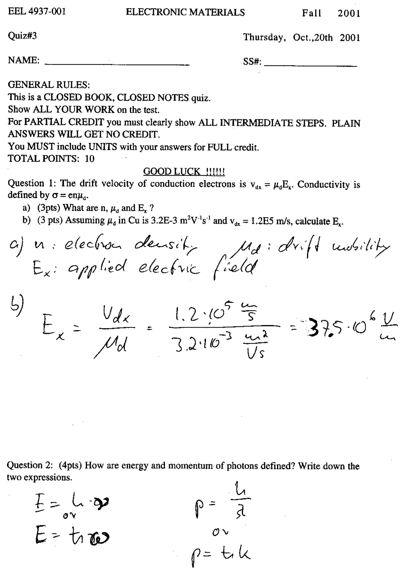 Quiz 3 with Solutions for IEEE Hardware Competition | EEL 4937 - Docsity