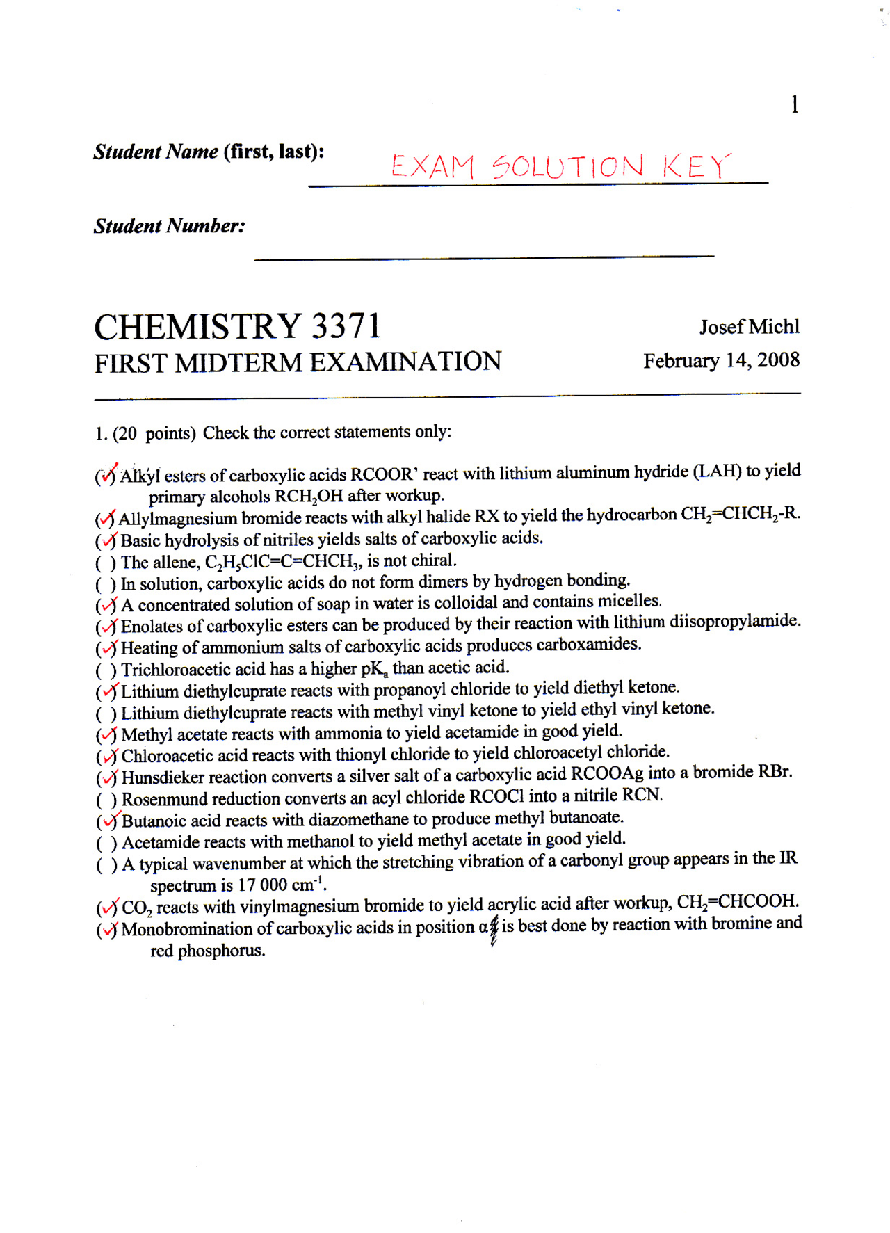 5 Resolved Questions Of Organic Chemistry Ii Midterm Exam 1 Chem