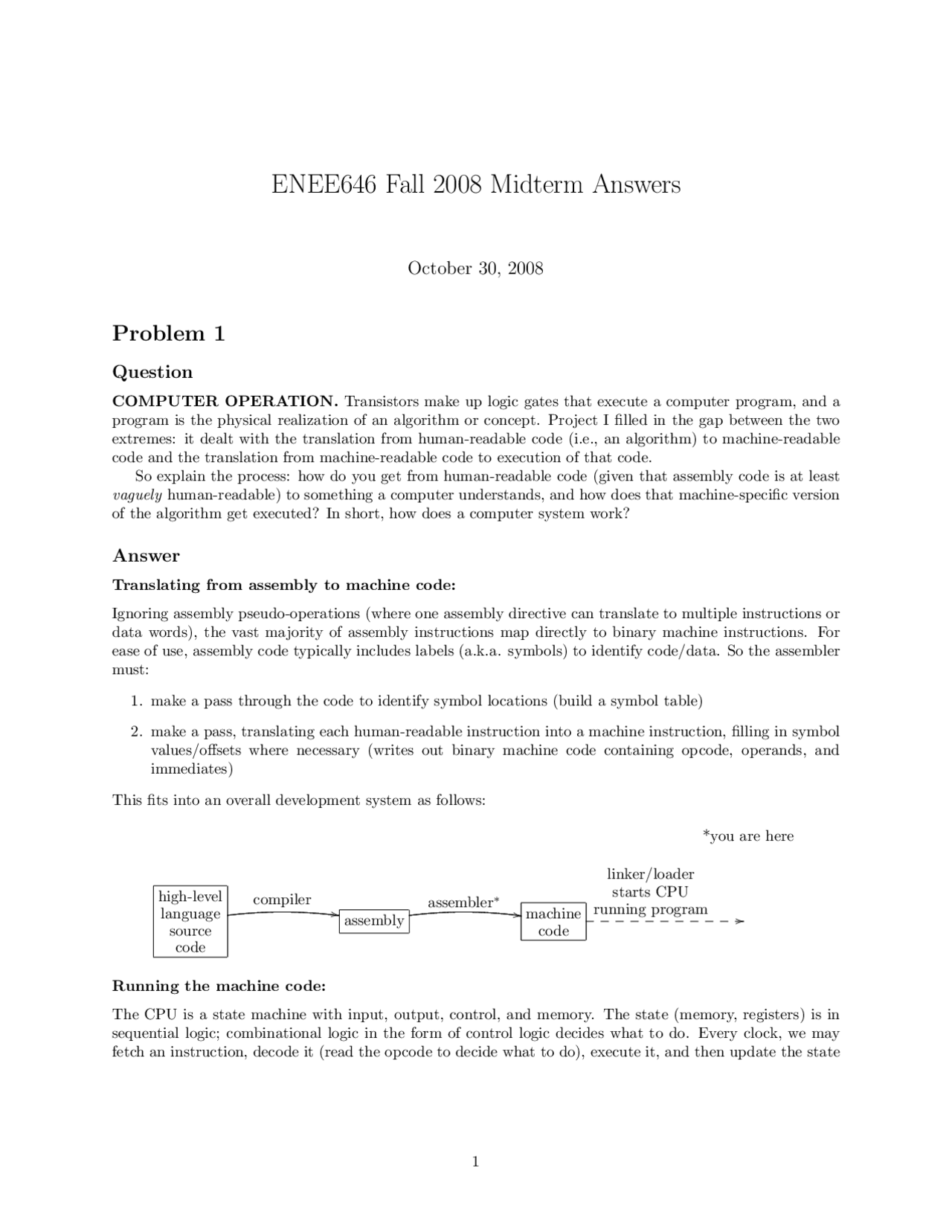 Midterm Exam Answers Digital Computer Design Enee 646 Docsity
