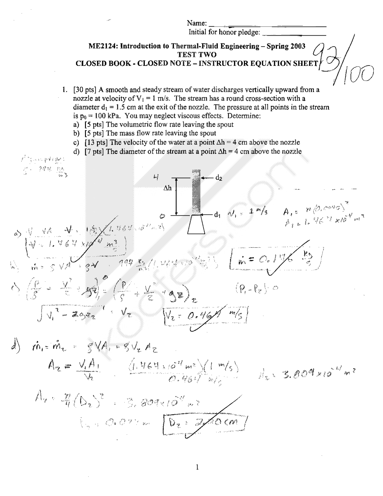 Introduction To Thermal Fluid Test 2 With Resolution Me 2124 Docsity
