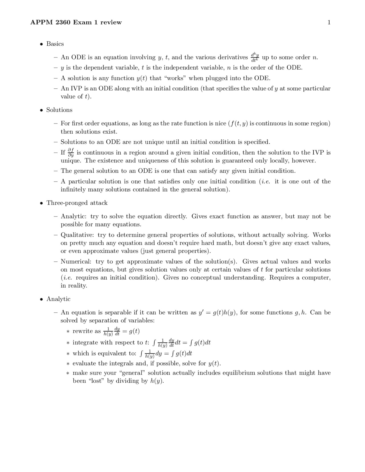 Exam 1 Review With Solution Introduction To Differential Equations