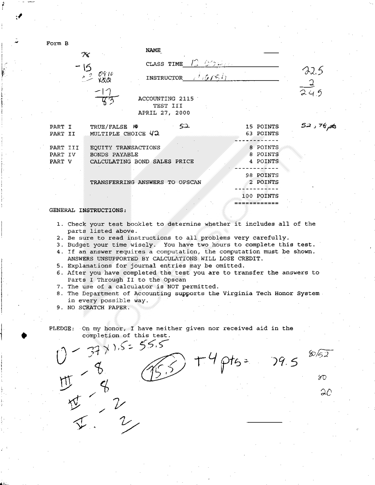 Test Ii Solutions For Principles Of Accounting Acis 2115 Docsity