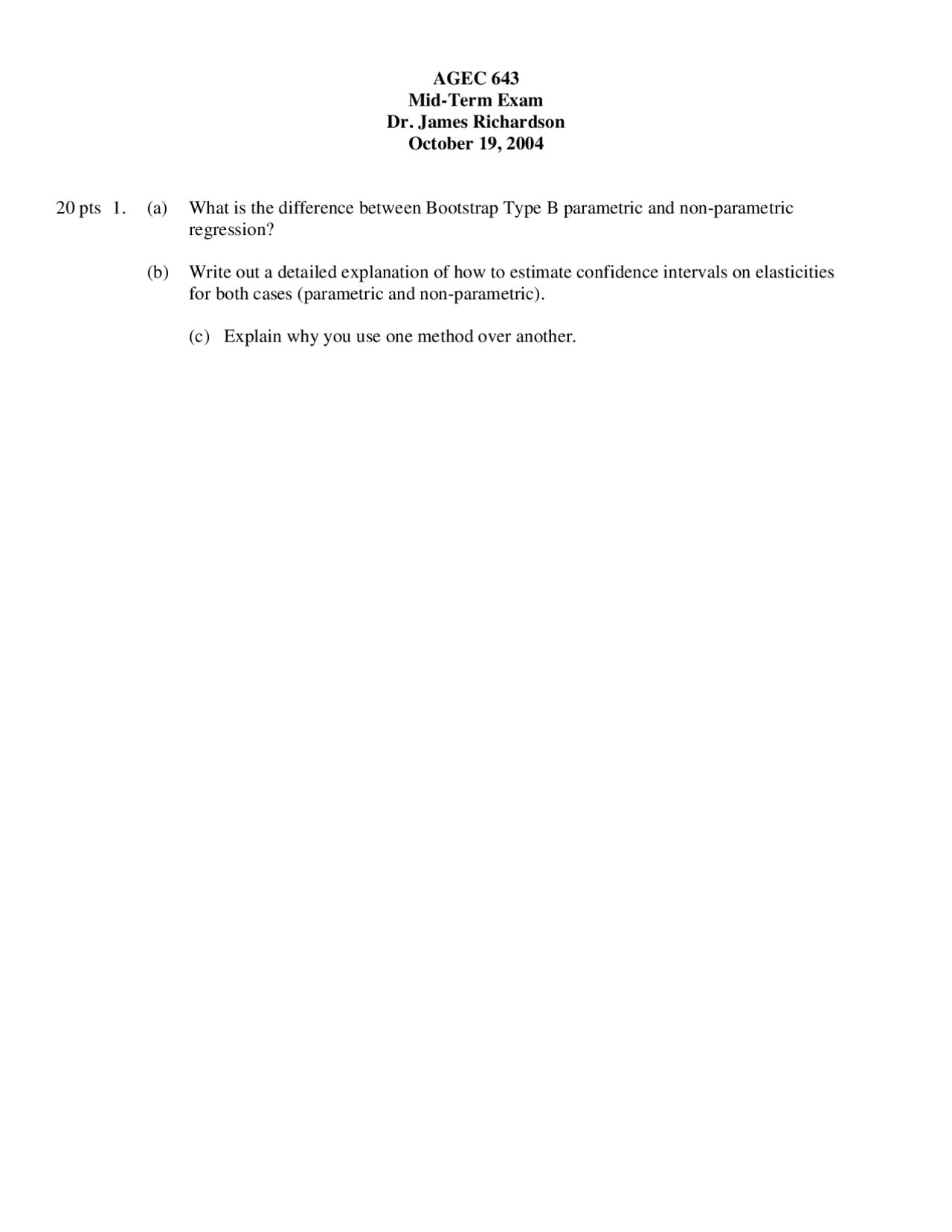 9 Questions For Midterm Exam Applied Simulation For Economic Analysis