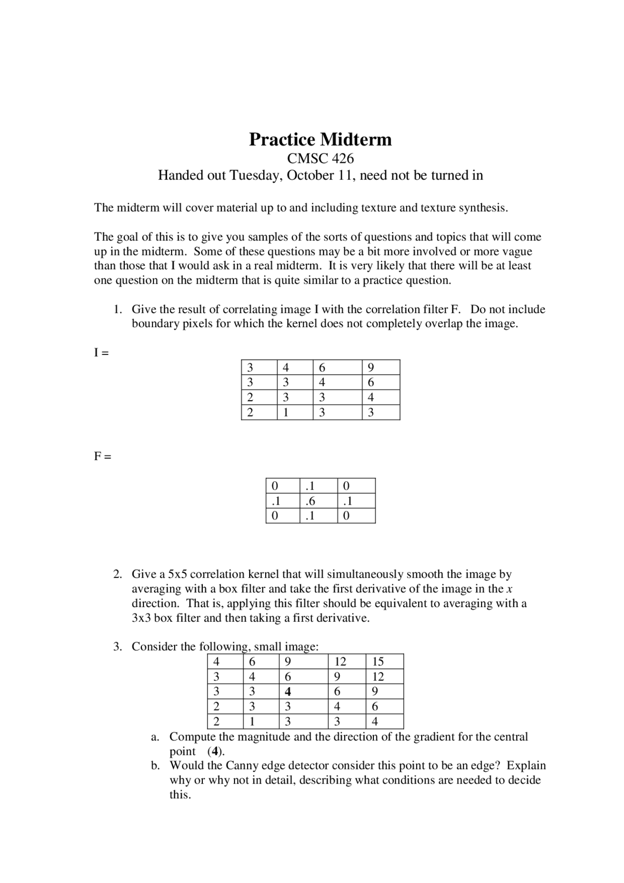 9 Questions With Solution Of Image Processing Mid Term Cmsc 426 Exams Computer Science