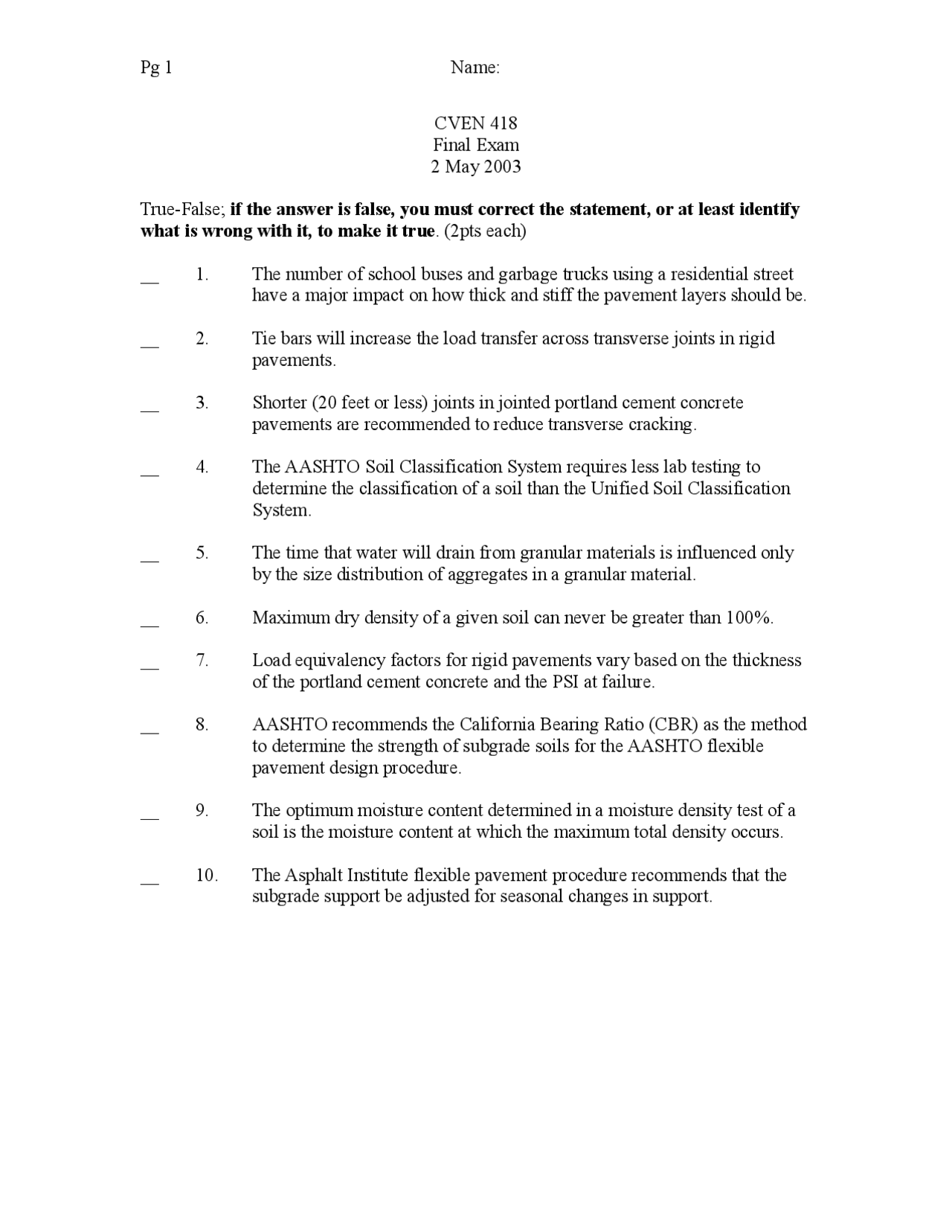 5 Questions Final Exam For Highway Materials Cven 418 Docsity