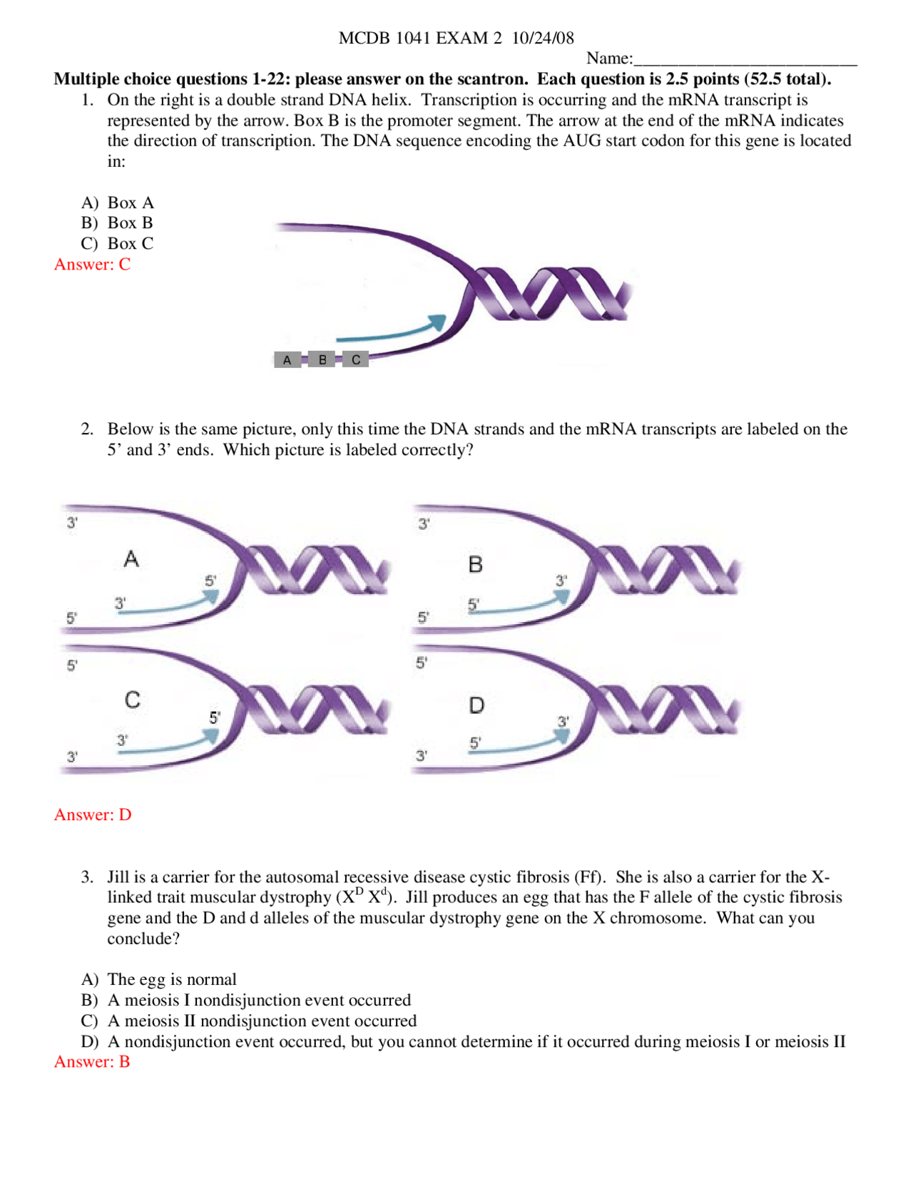 Old Examination 2 With Answer Key Fundamentals Of Human Genetics