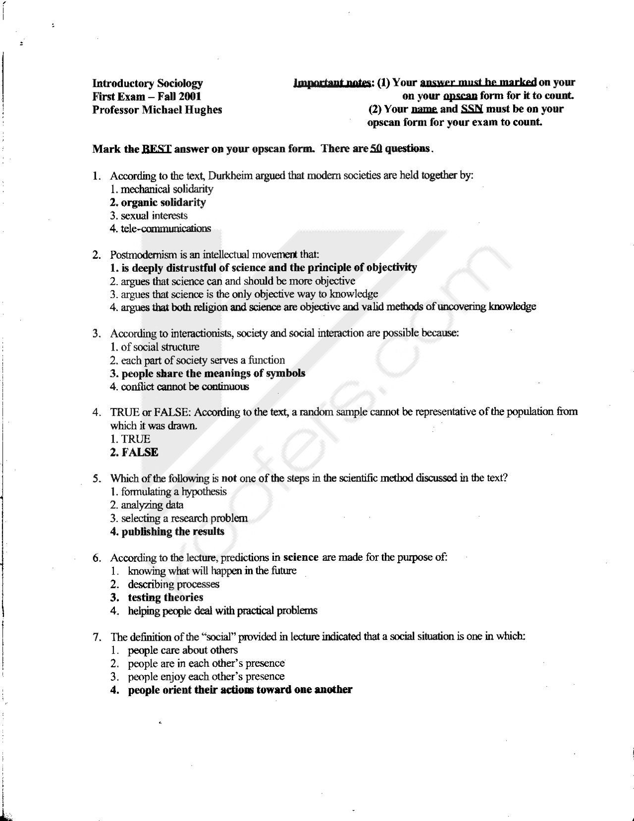 Resolution For Exam 1 Introductory Sociology Soc 1004 Docsity