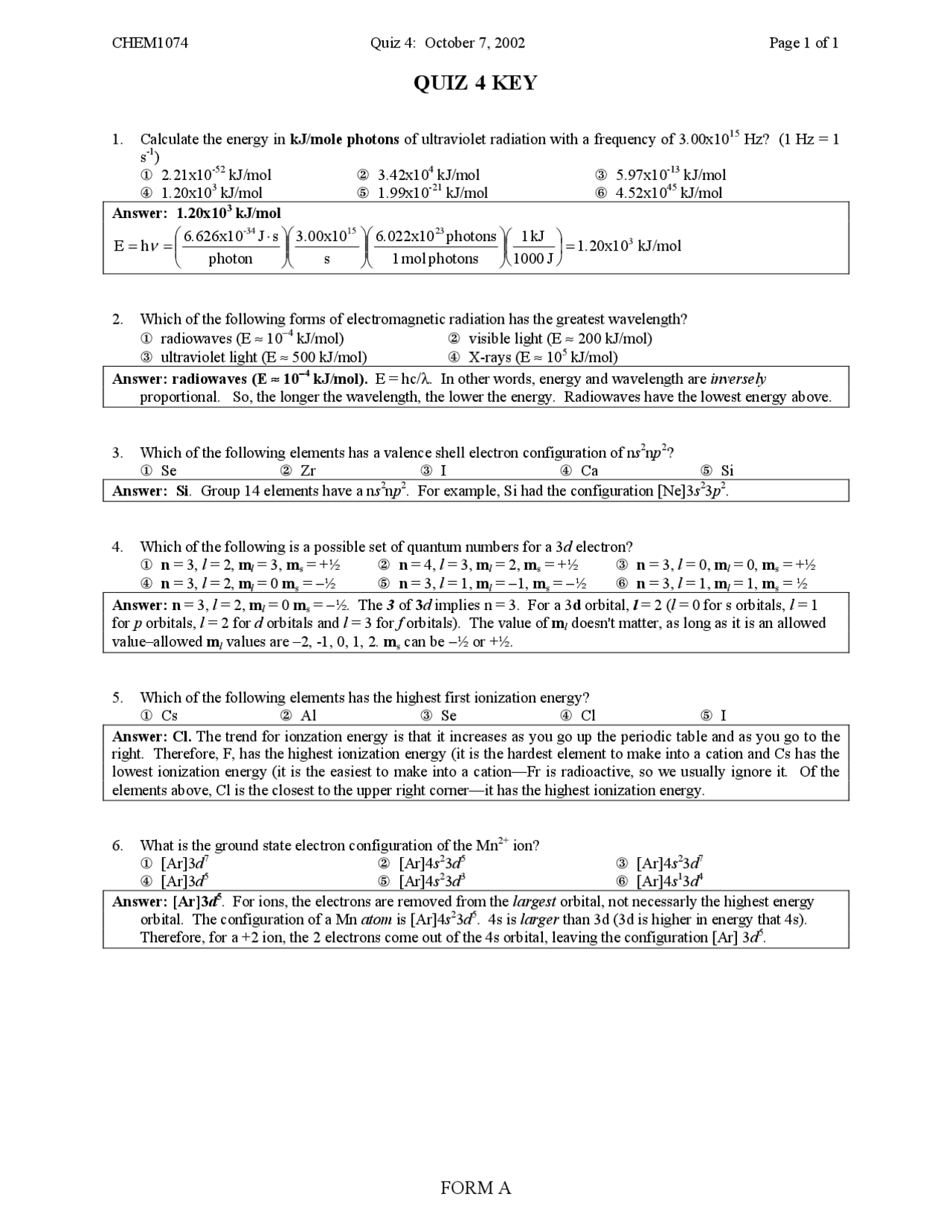 Quiz 4 With Solutions For Chemical For Engineers Chem 1074 Docsity
