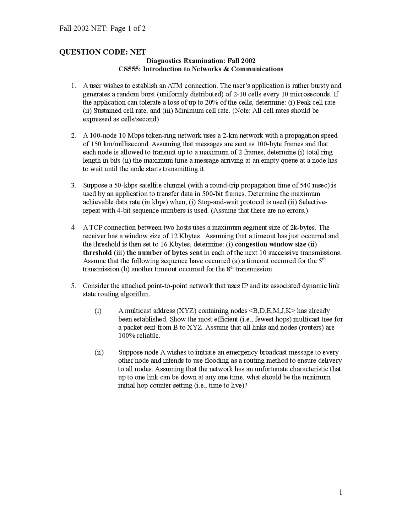 5 Questions of Introduction to Networks and Communications - Exam | CS ...