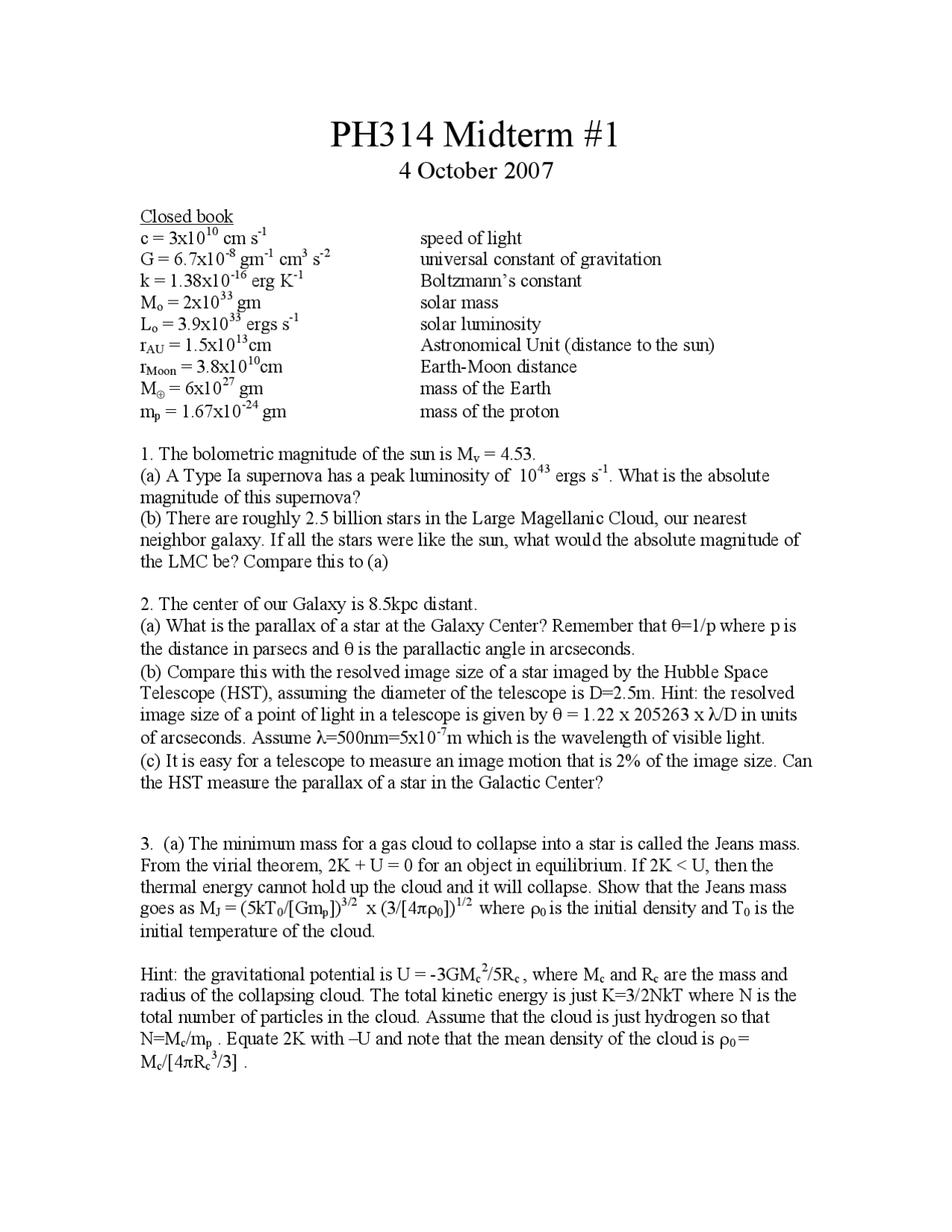 Midterm Exam 1 College Physics Fall 2007 Phys 202 Docsity