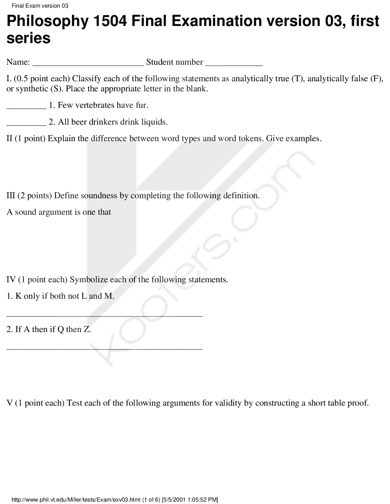 Language And Logic Final Exam Version 3 Phil 1504 Docsity