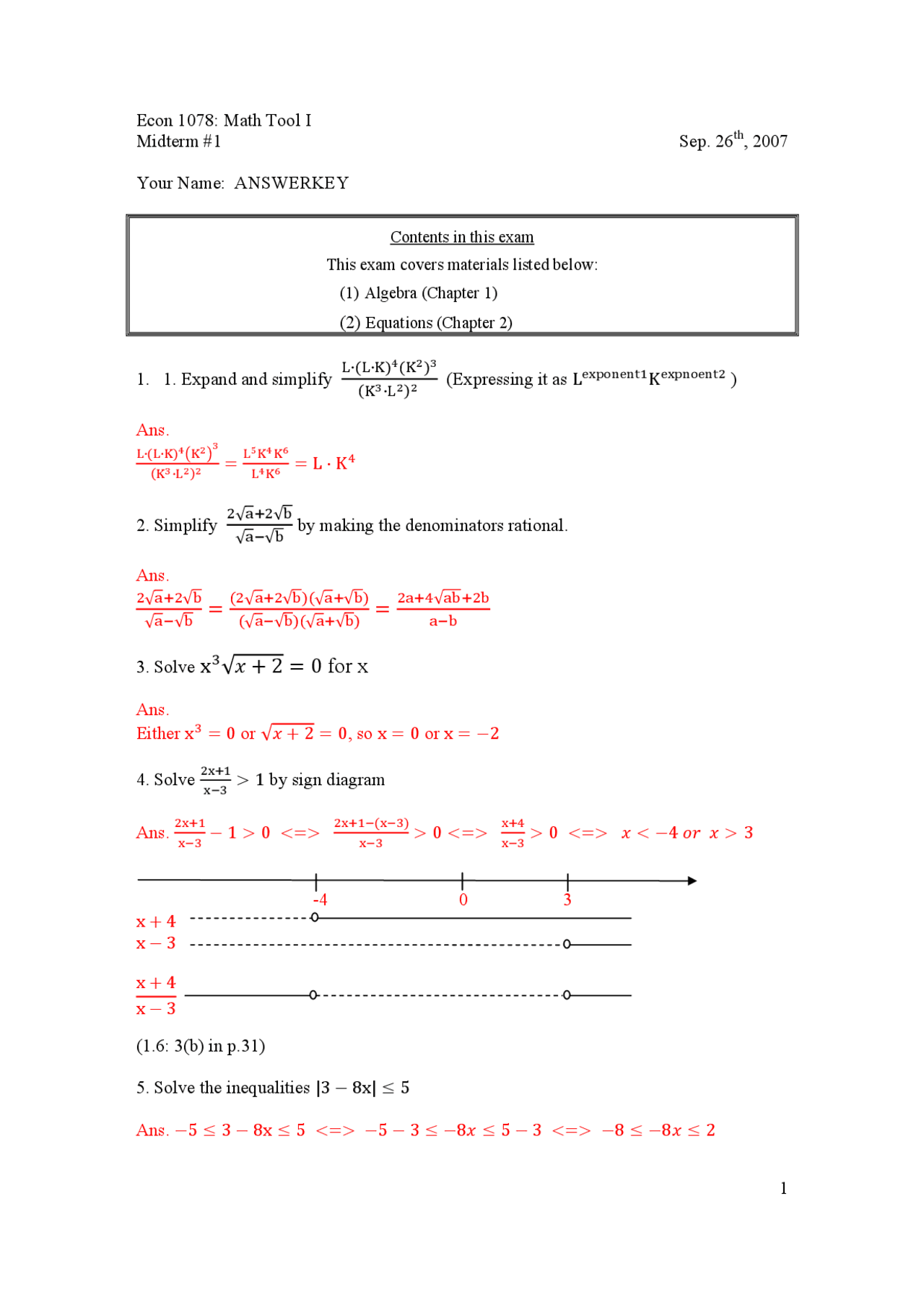 10 Solved Questions Exam 1 Mathematical Tools For Economists Econ