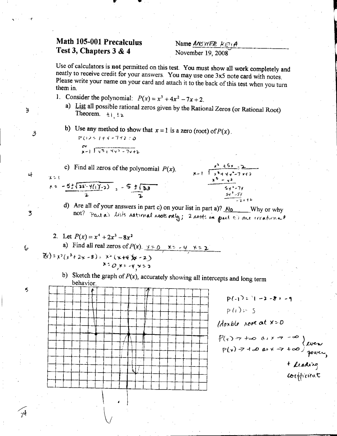 Precalculus Test 3: Solving Polynomials and Logarithmic Equations ...
