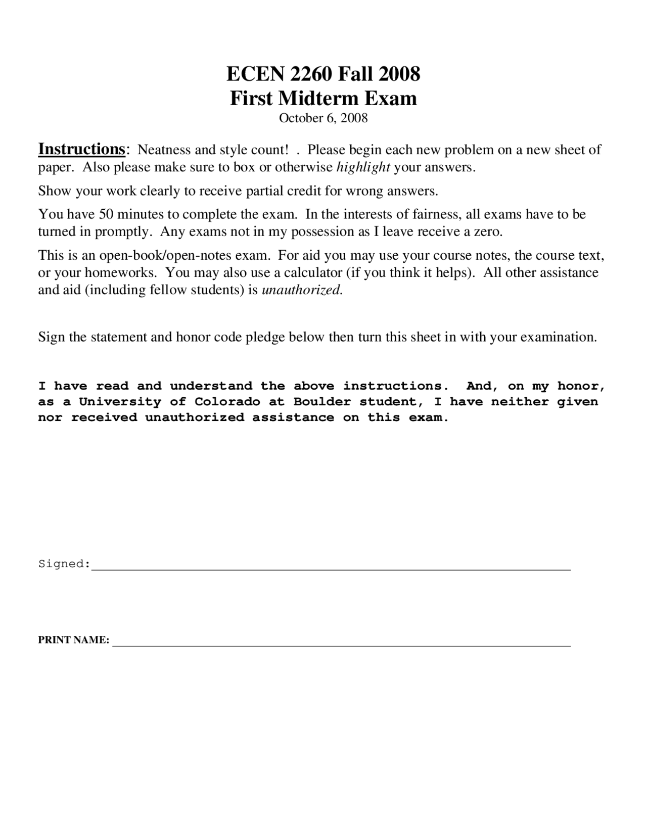 Solved Problem Midterm Exam 1 Circuits As Systems Ecen 2260 Docsity