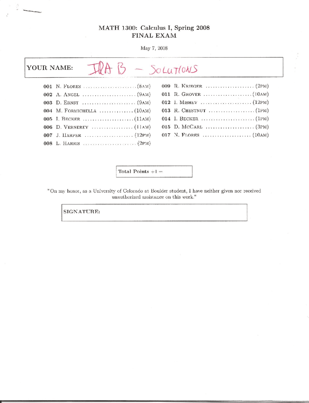 Final Exam Solutions Analytic Geometry And Calculus 1 Math 1300