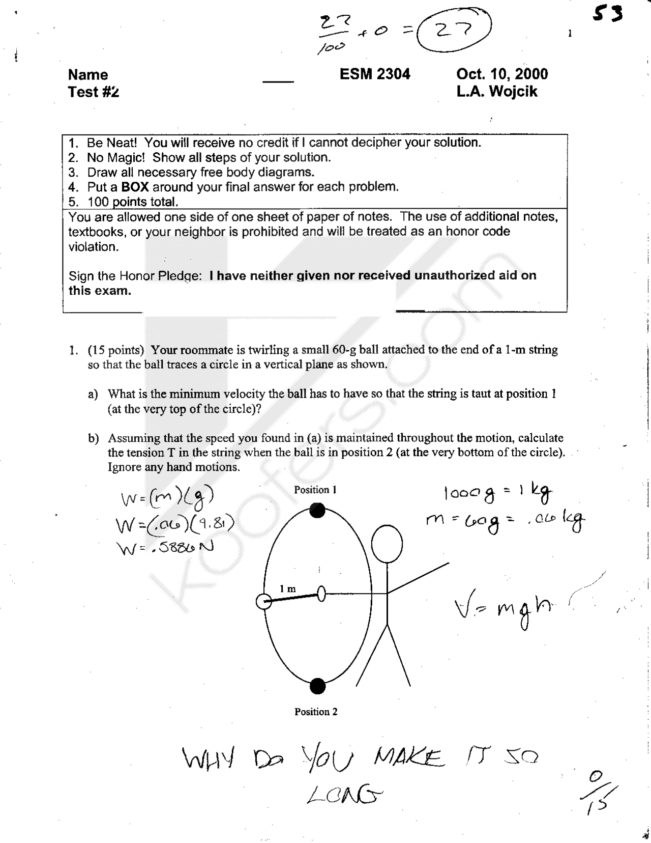 Test 2 Solved Paper Dynamics Esm 2304 Docsity