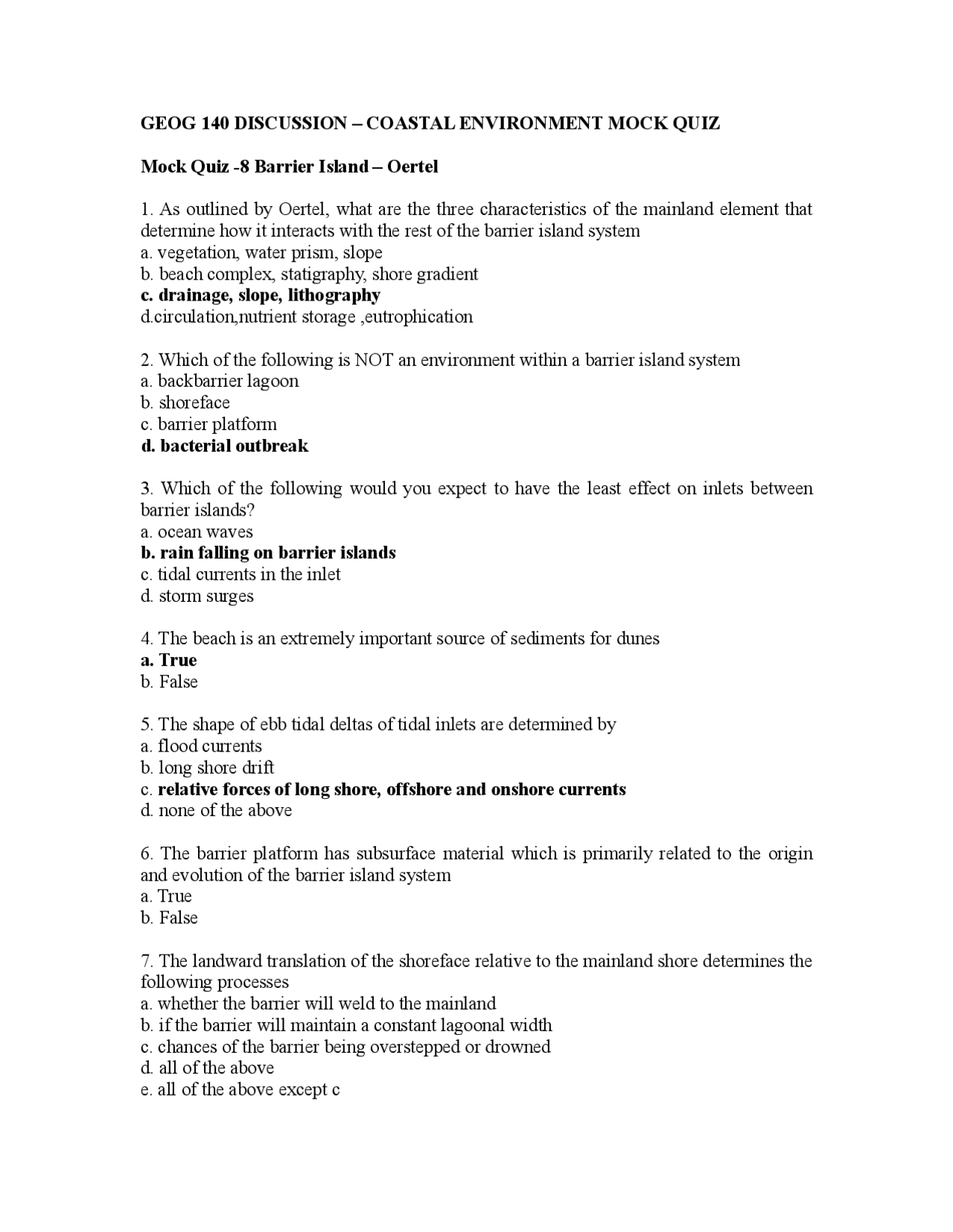 Mock Quiz 8 Practice Questions On Natural Disasters Geog 140 Docsity