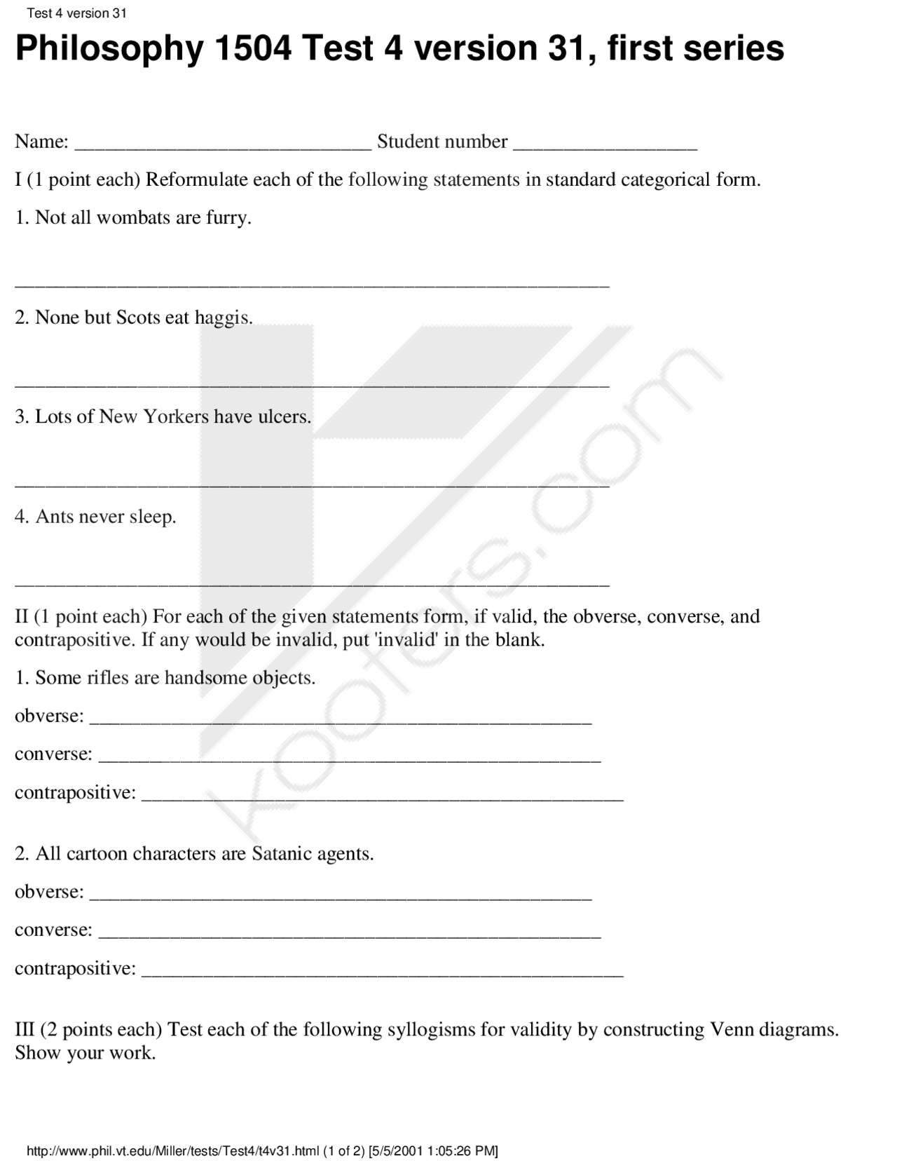 Test Iv Questions For Language And Logic Phil 1504 Docsity