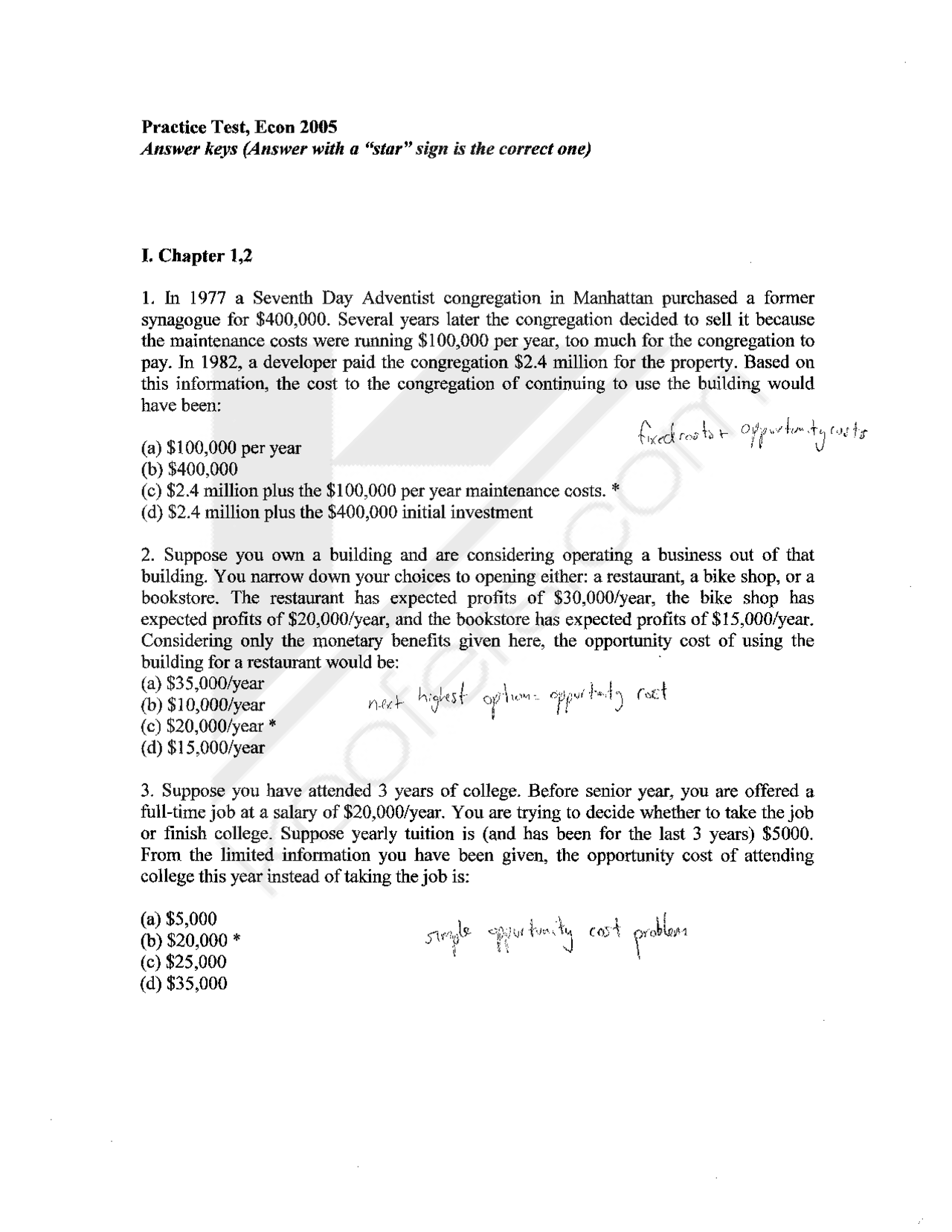 Practice Test With Answer Key Principles Of Economics Econ 2005