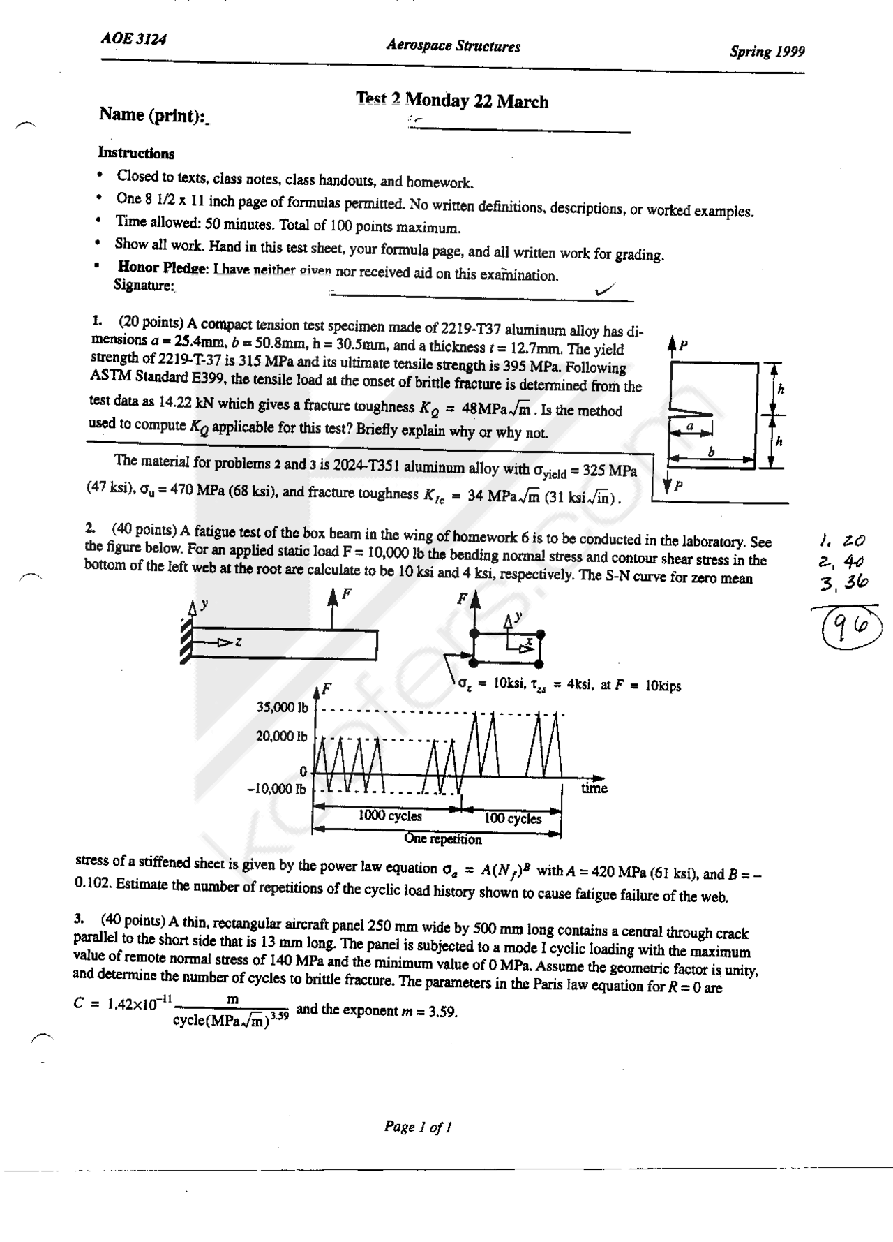 Test 2 With Solution Aerospace Structures Aoe 3124 Docsity