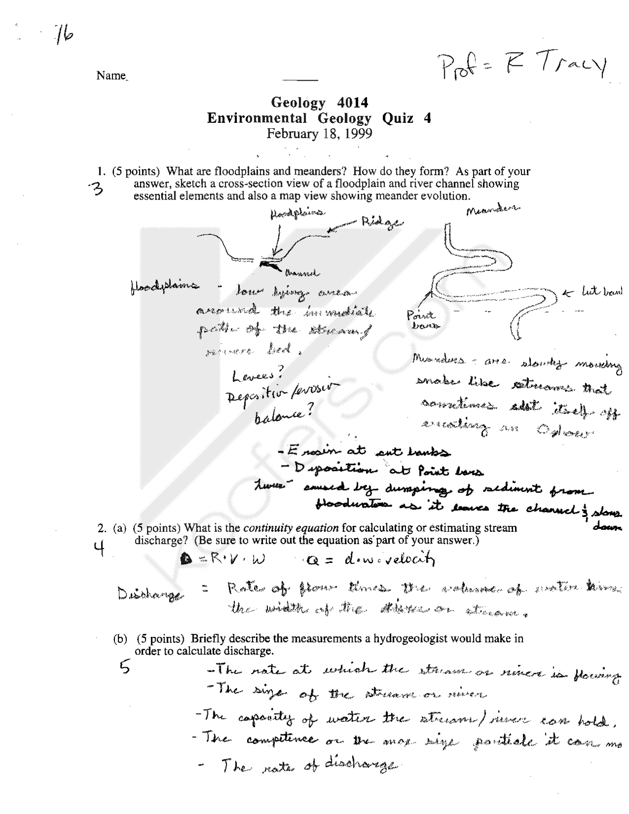 Quiz 4 Solution Environmental Geology 1999 Geol 4014 Docsity