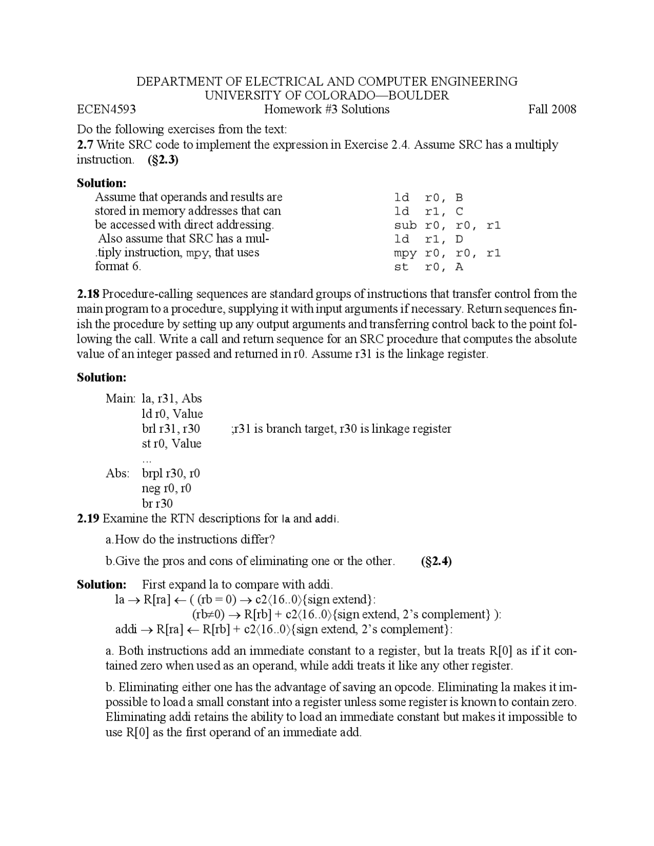 Homework 3 Solutions Computer Organization Ecen 4593 Docsity