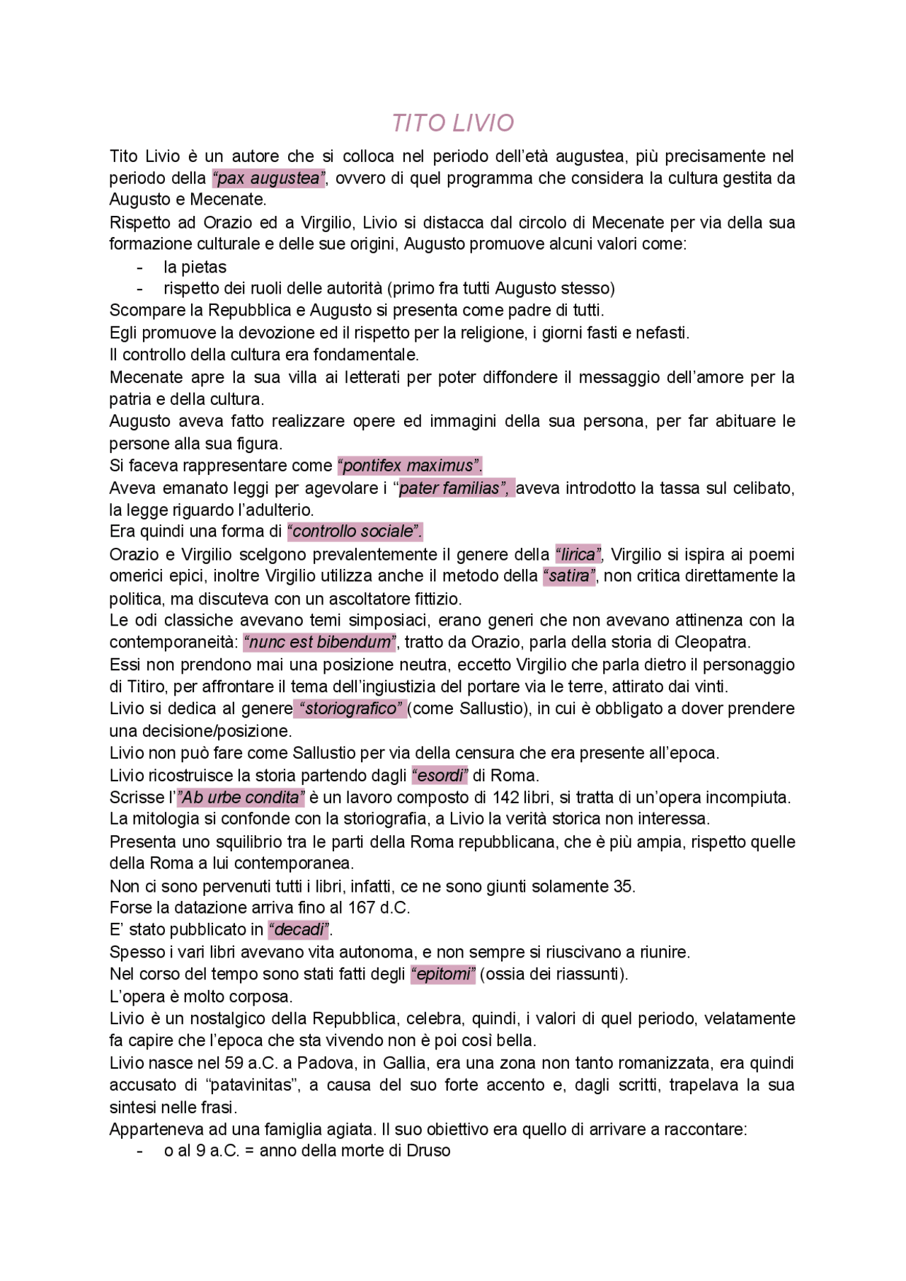 Tito Livio Latino Appunti Docsity