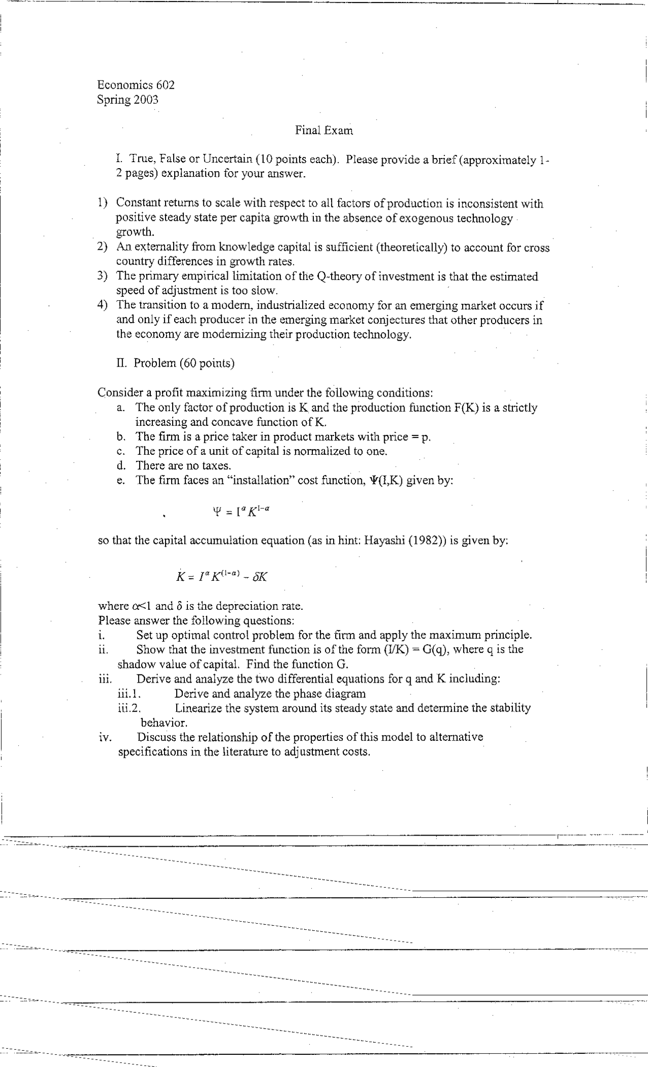 Questions In Final Exam Macroeconomics Analysis Ii Econ 602 Docsity