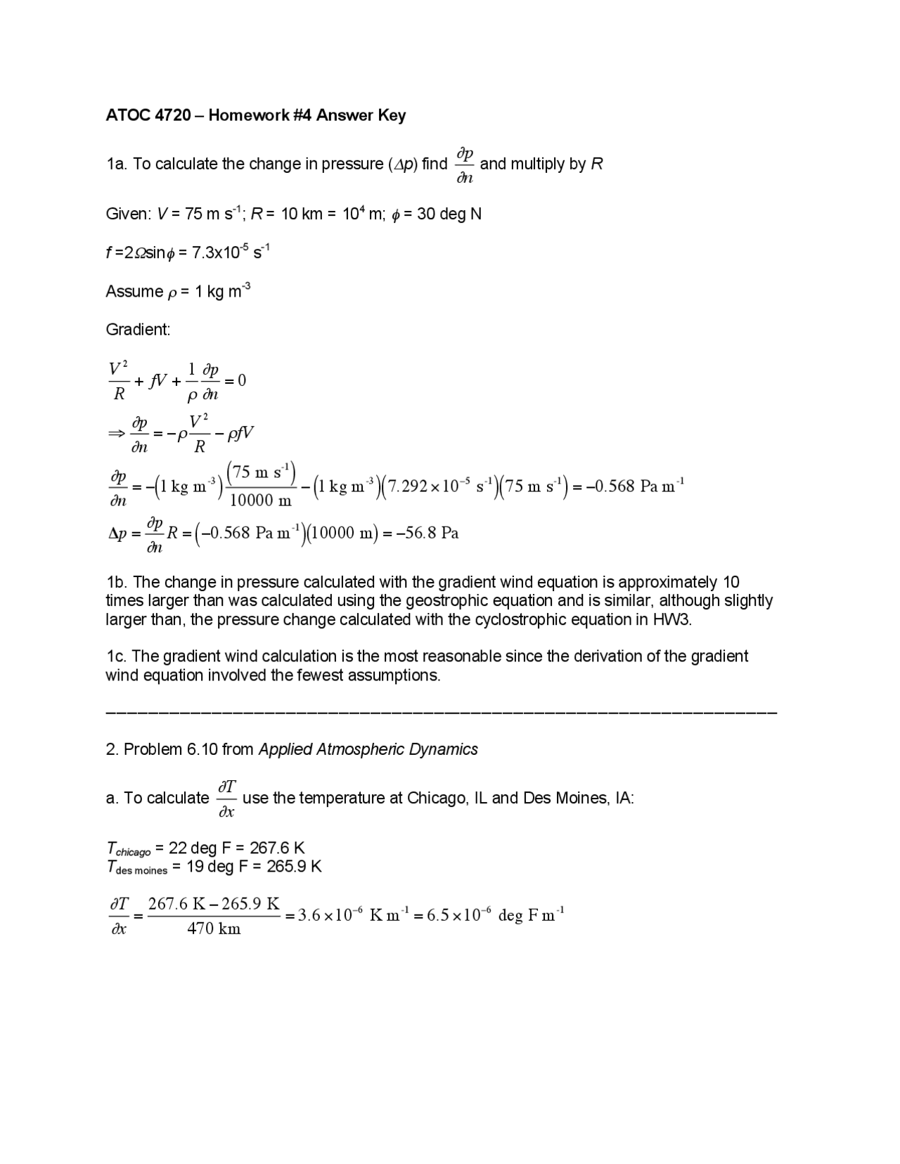 Applied Atmospheric Dynamics - Assignment Problem Solved | ATOC 4720 | Assignments Meteorology ...