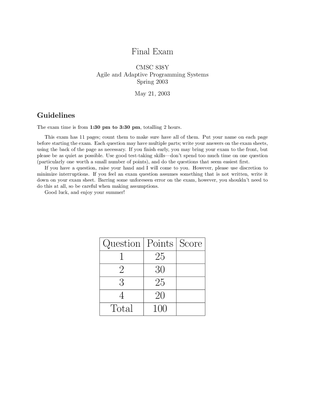 Agile and Adaptive Programming Language - Questions with Answers | CMSC 838 - Docsity