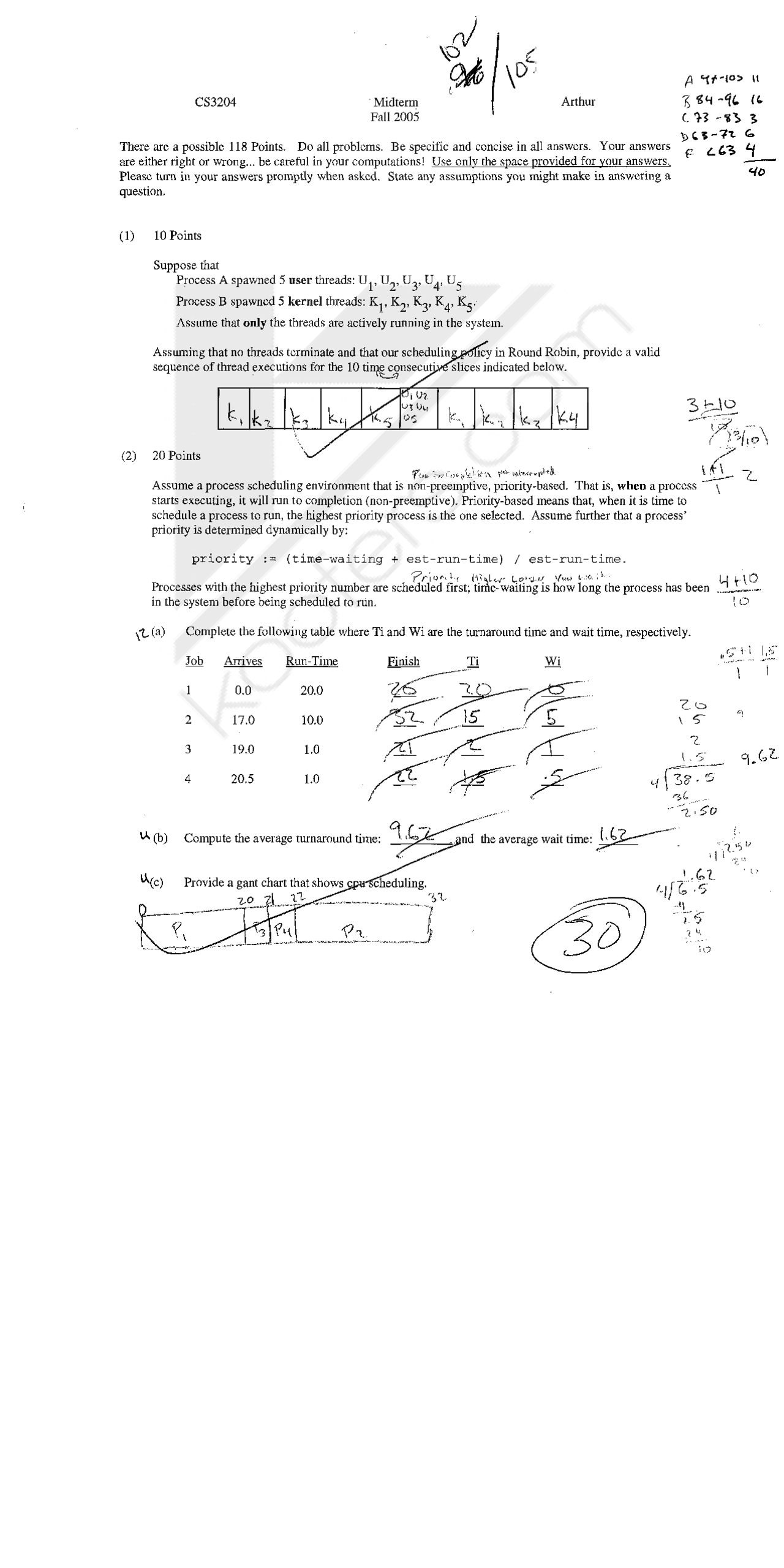 Midterm Questions With Resolutions Operating Systems Cs 3204 Exams Operating Systems Docsity 