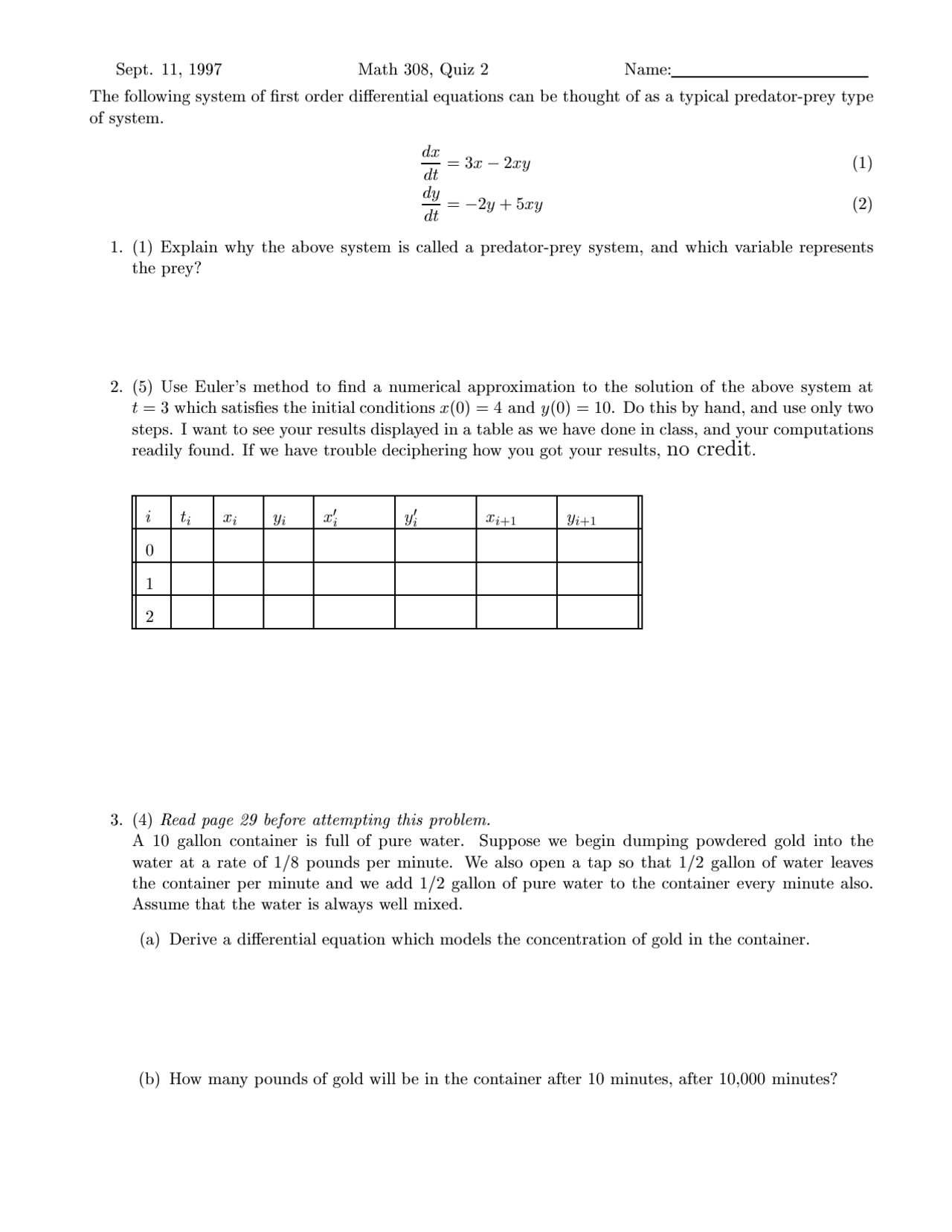 Differential Equations Quiz 5 Unsolved Questions Math 308 Docsity