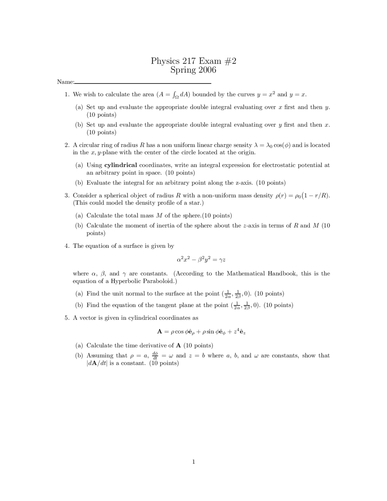 Exam 2 For Methods Of Theoretical Physics Phy 21700 Docsity