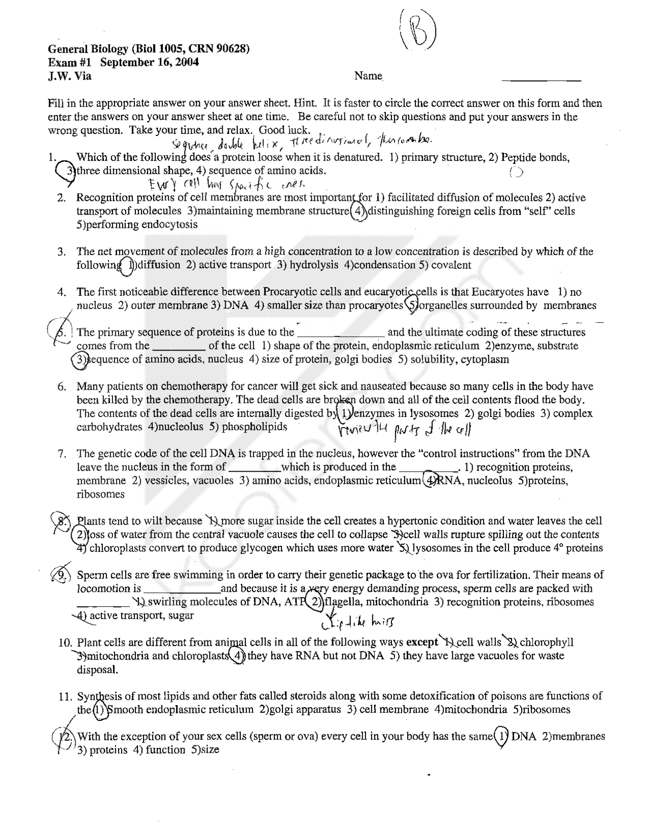 General Biology Test I Mcqs Solved Biol 1005 Docsity