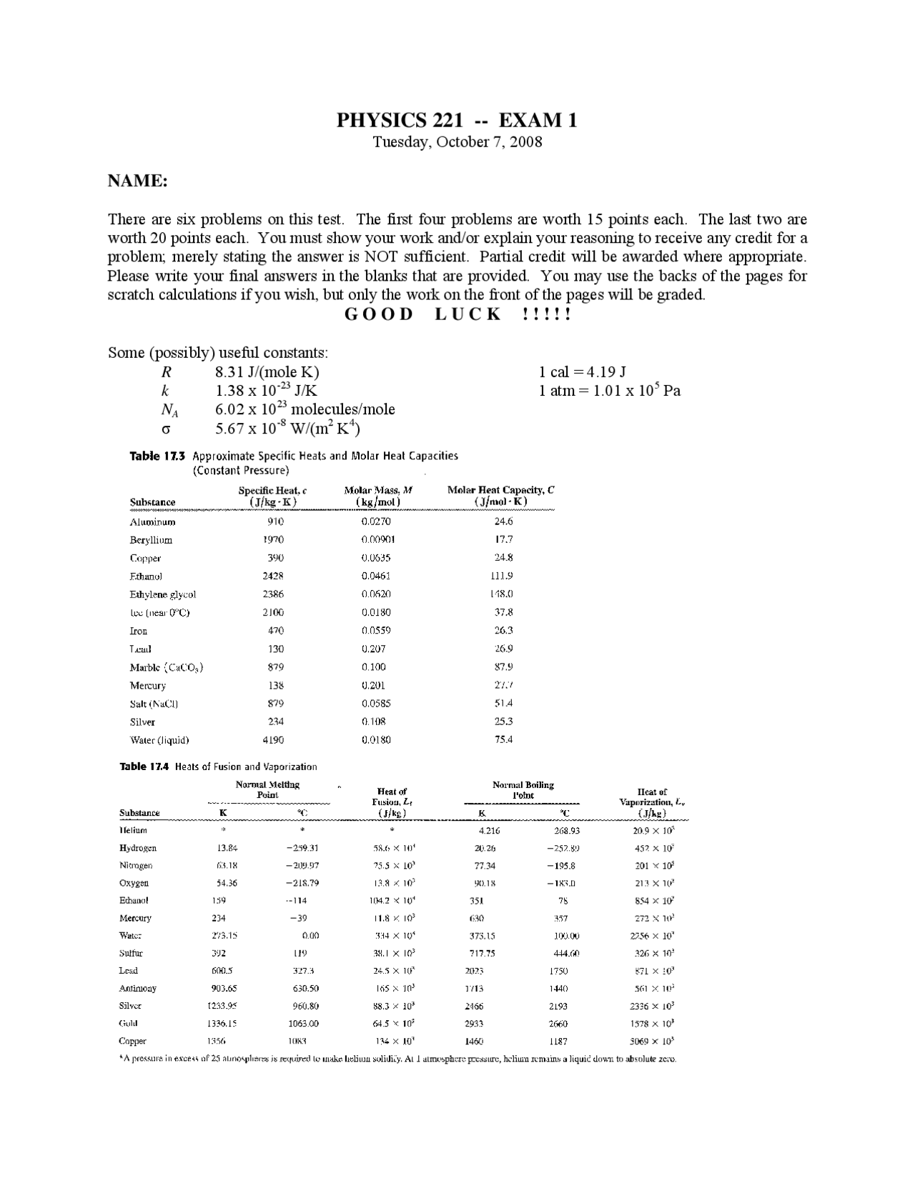 Exam 1 For Optics And Thermal Physics Phys 221 Docsity