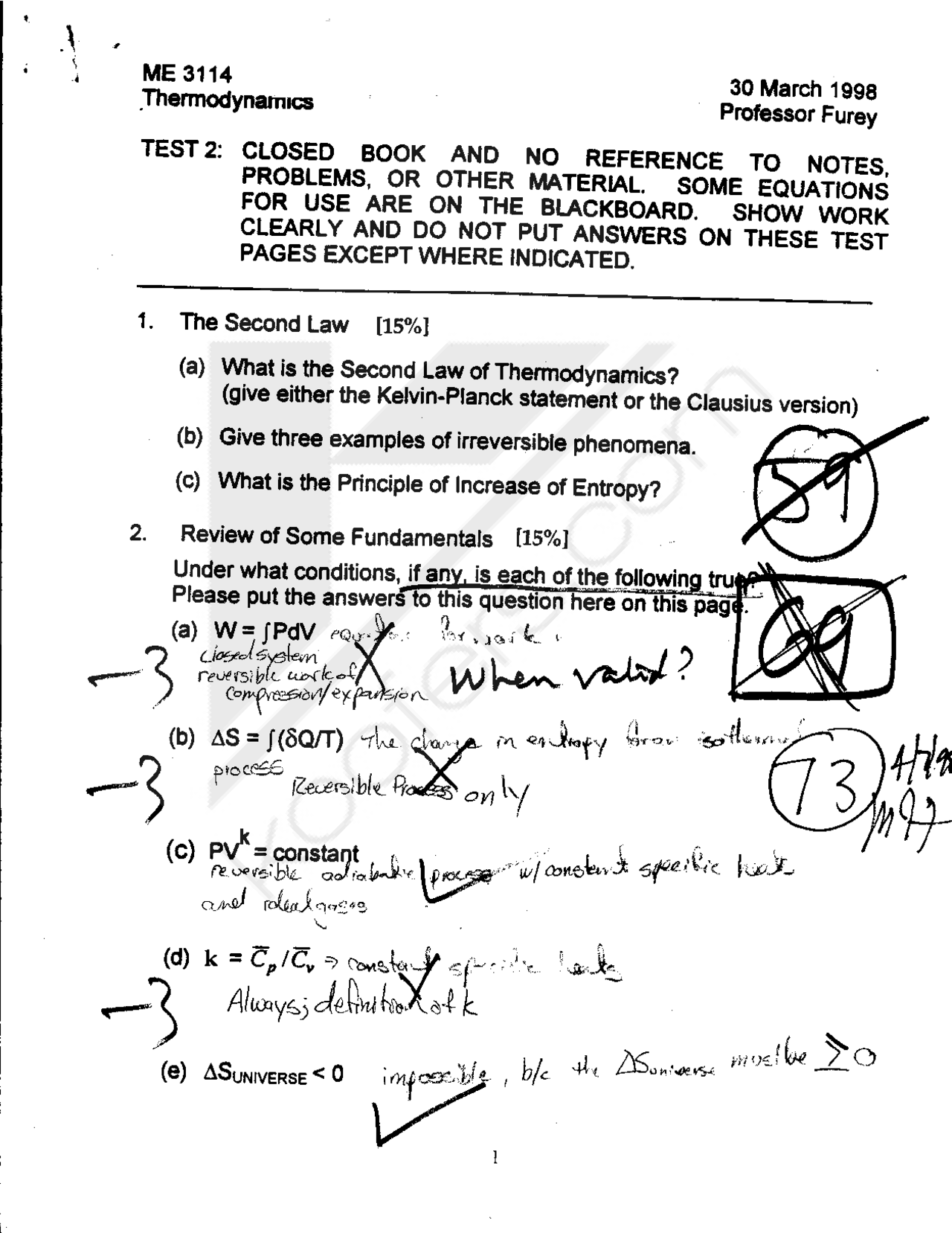 4 Solved Questions On Engineering Thermodynamics Examination 2 Me