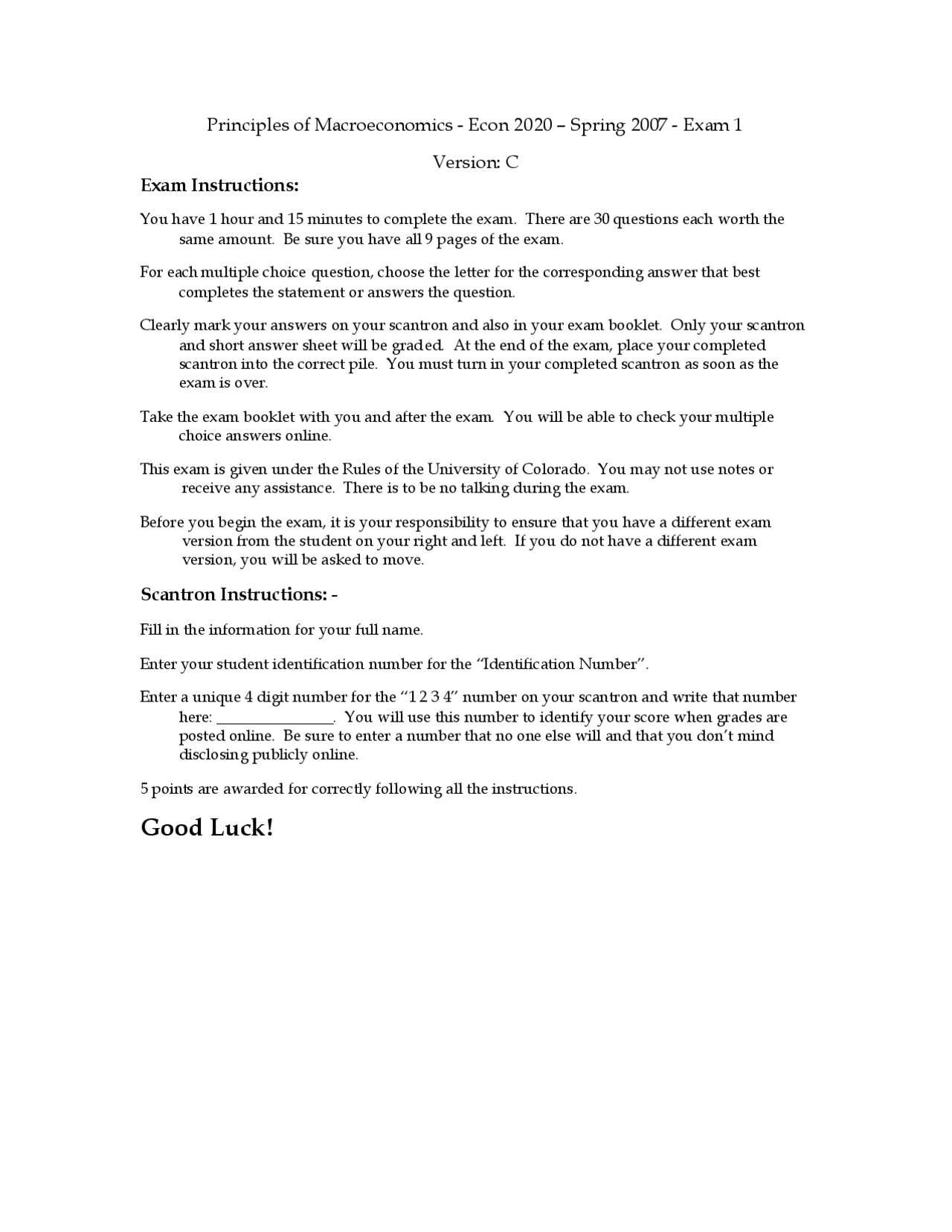 30 MCQs with Answer for Exam 1 - Principles of Macroeconomics | ECON 2020 | Exams Introduction ...