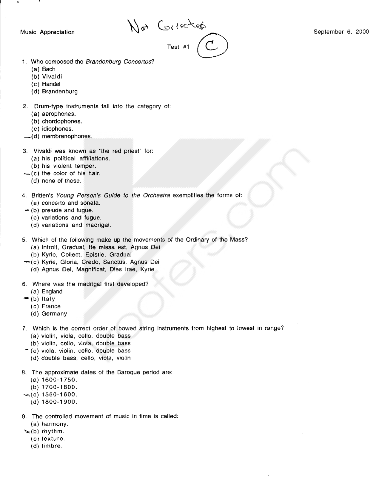 Test 1 With Answer Key For Music Appreciation Mus 1104 Docsity