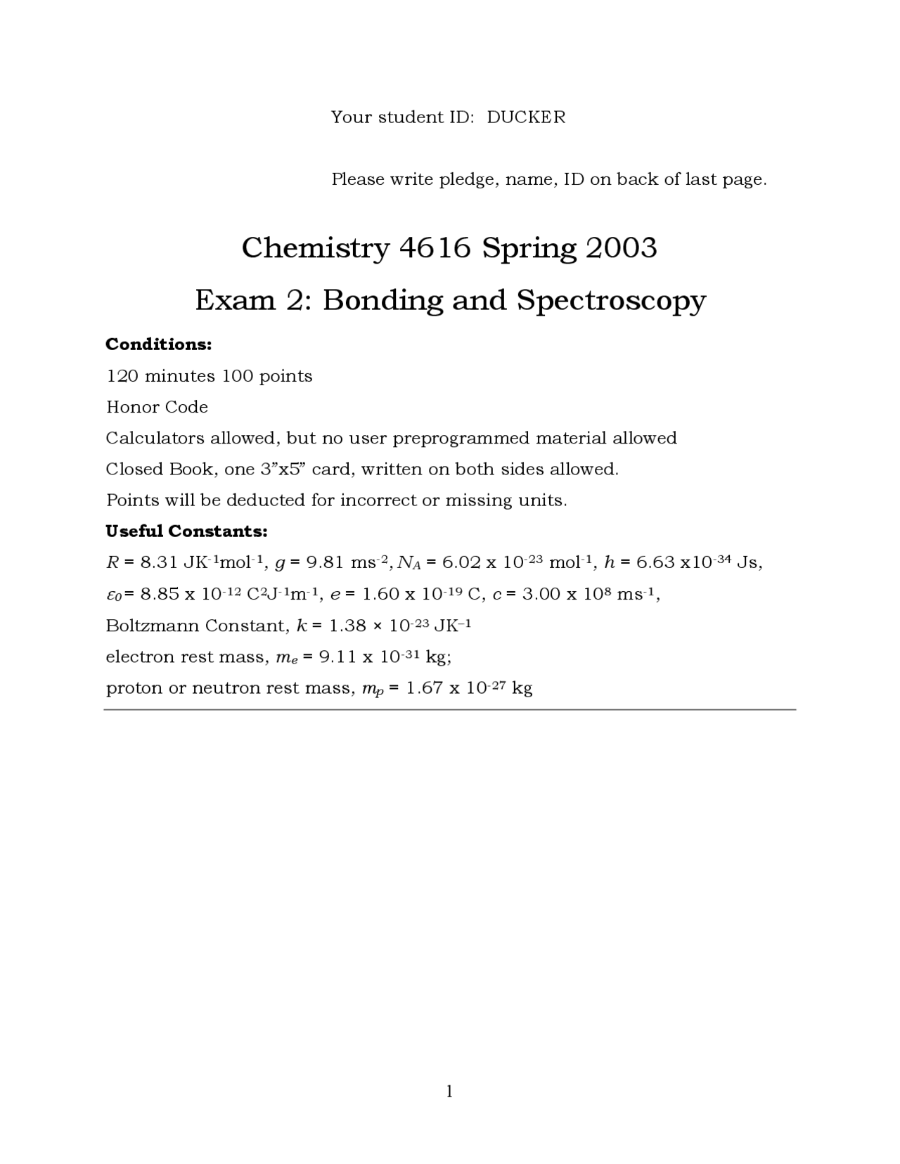 7 Questions On Spectroscopy And Bonding Exam 2 Chem 4616 Docsity