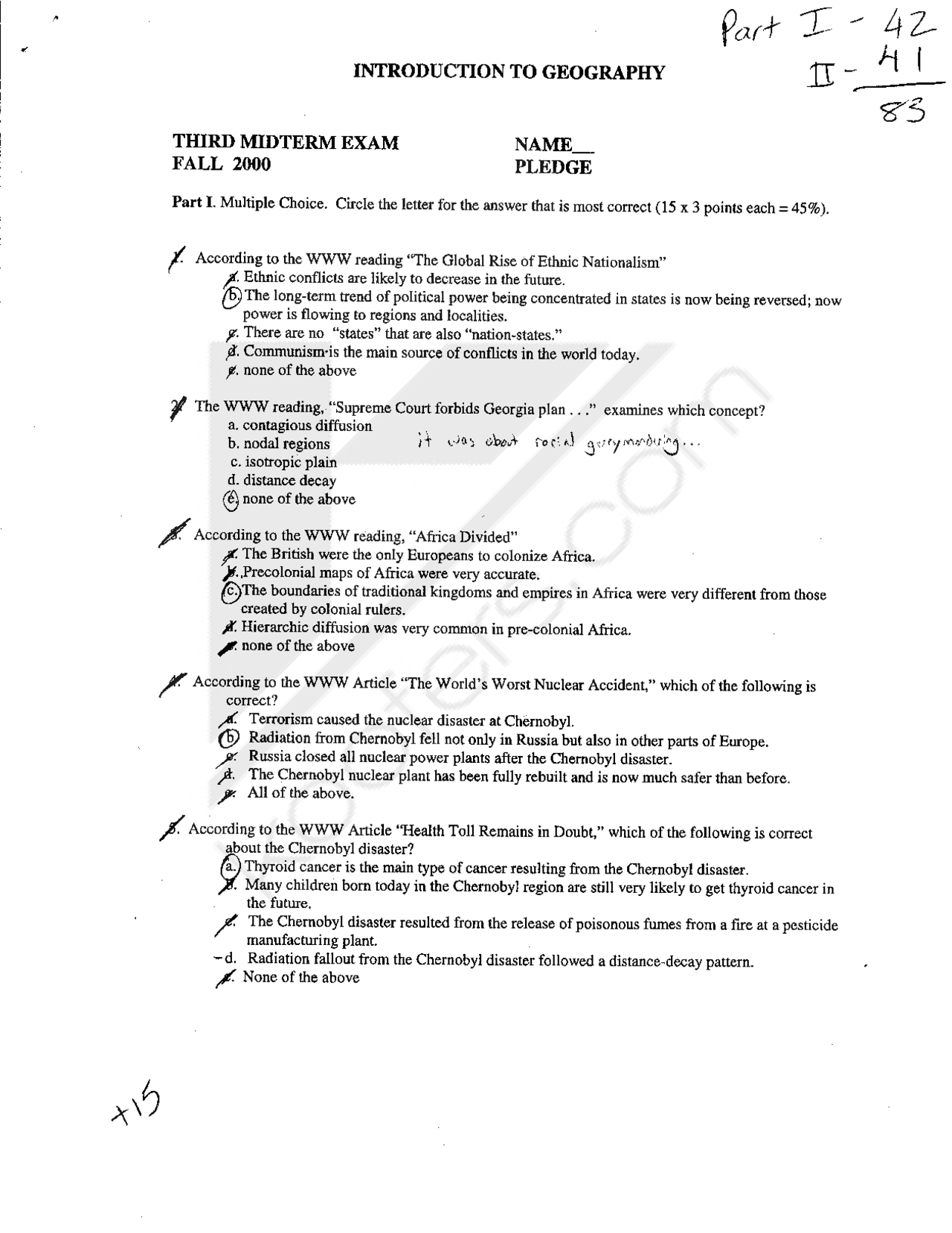 Midterm Exam 3 With Solution Introduction To Human Geography Geog