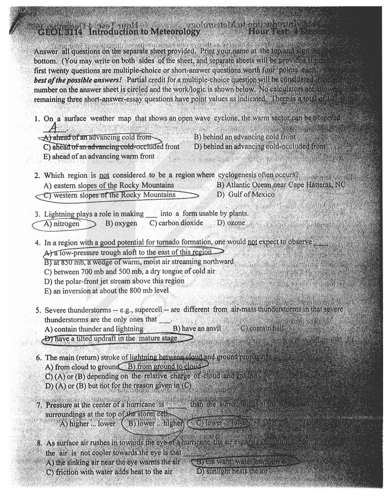 23 Mcqs With Answer Exam 4 Introduction To Meteorology Geol 3114