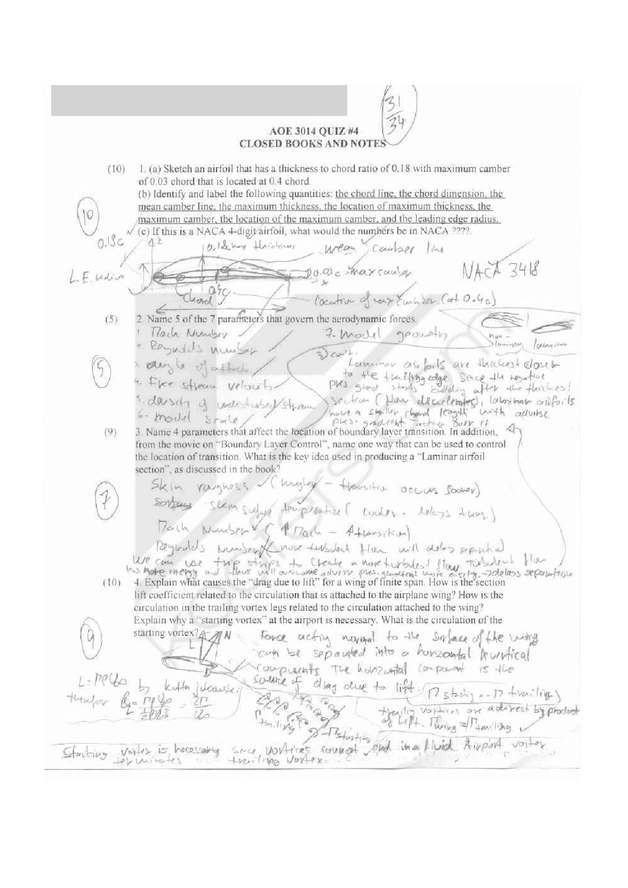 Aerodynamics Handwritten Solved Quiz Aoe 3014 Docsity