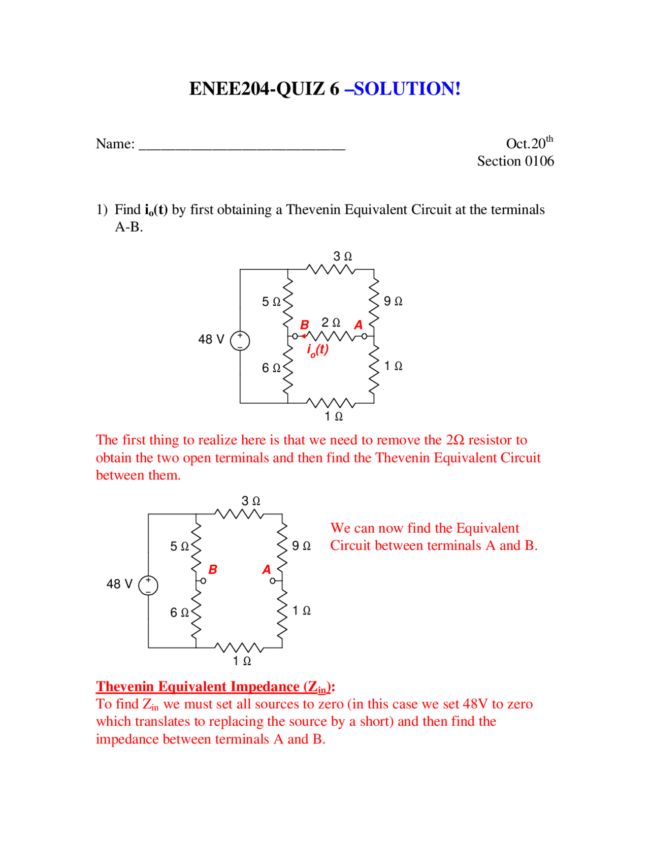 Quiz 6 Solutions Basic Circuits Theory Enee 204 Quizzes