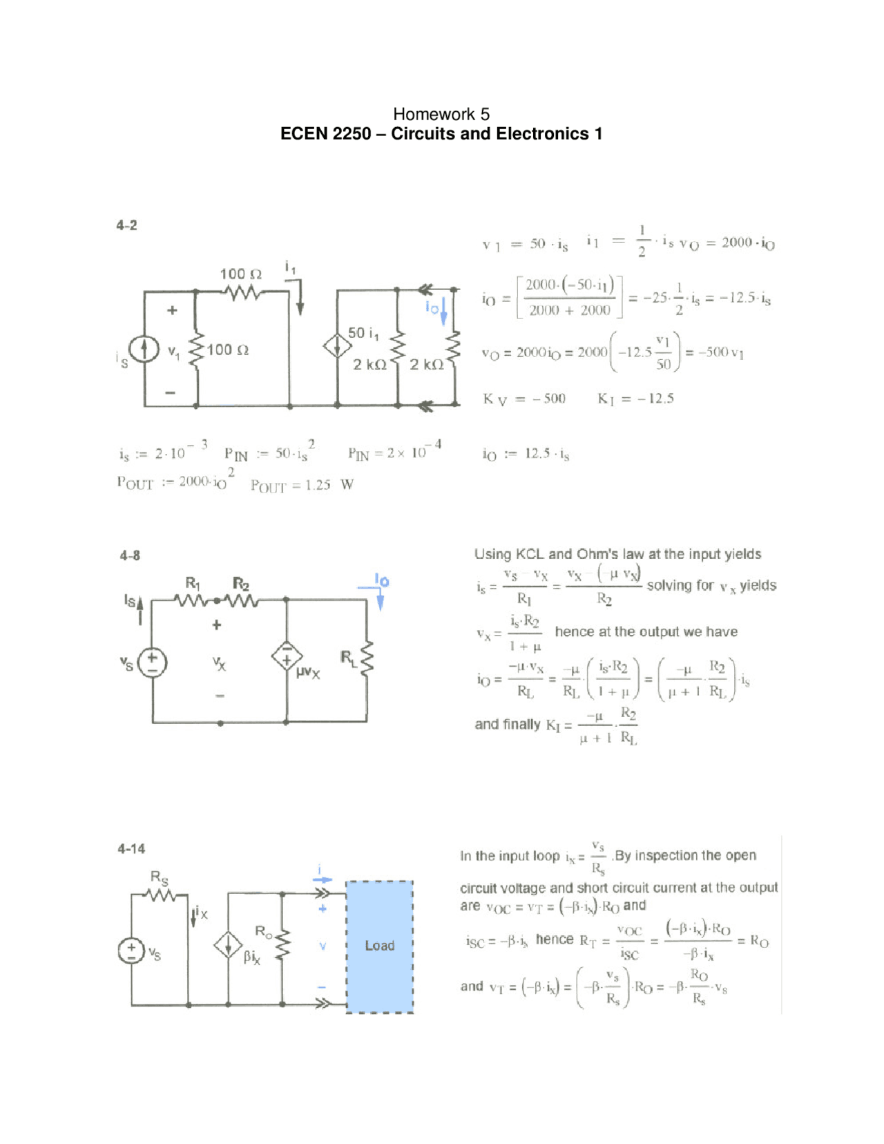 Homework 5 With Answers Introduction To Circuits And Electronics